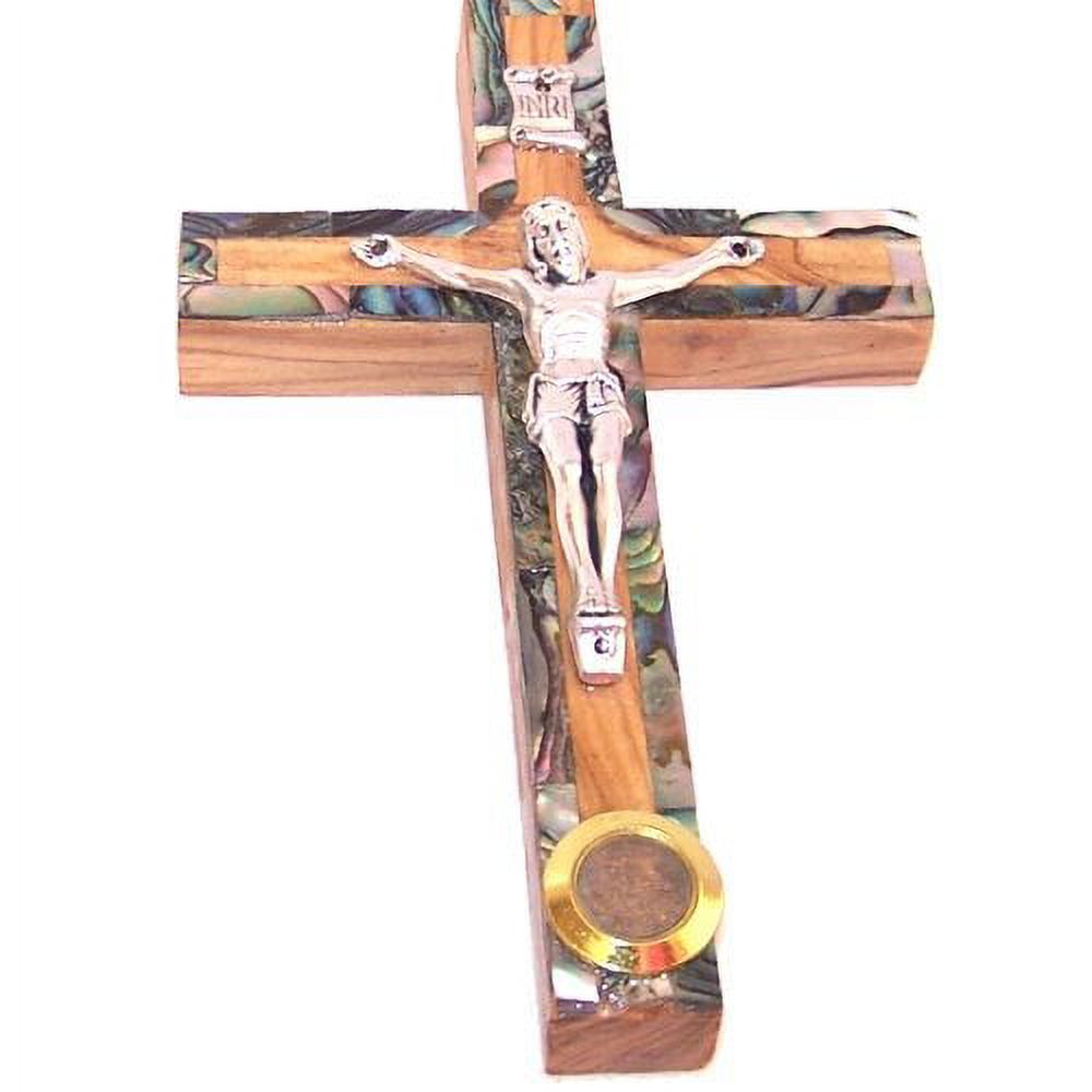 Small grade A Olive wood Latin Style Crucifix with Mother of Pearls ...