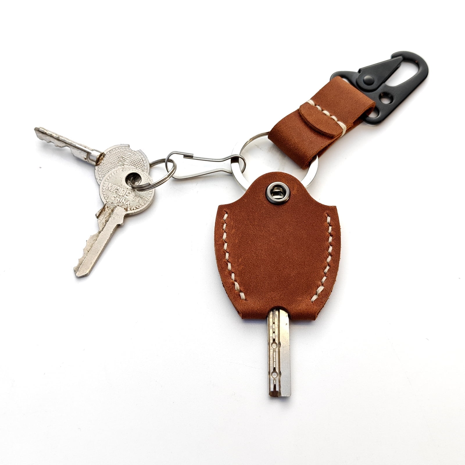 Small handmade leather keychain; Custom leather key sleeve for broken ...