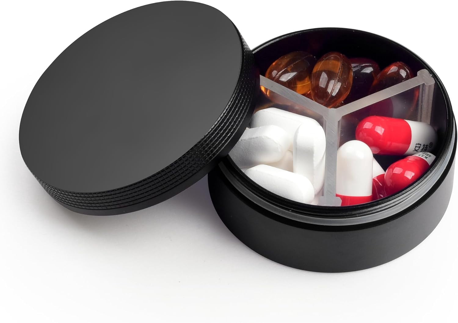 Small medicine box with 3 compartments, metal circular portable ...