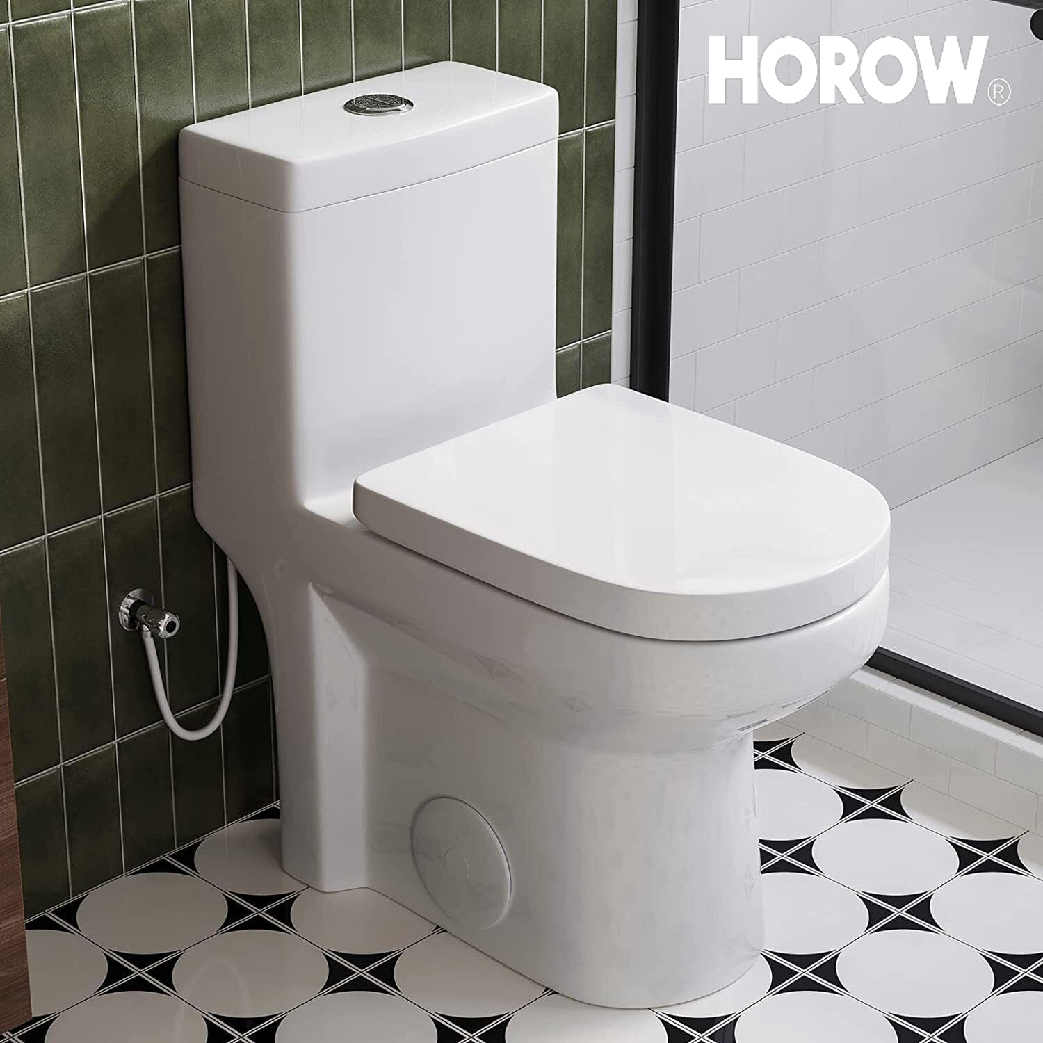 HOROW High Efficiency Compact One-Piece Toilet with Dual Flush, UF Seat ...