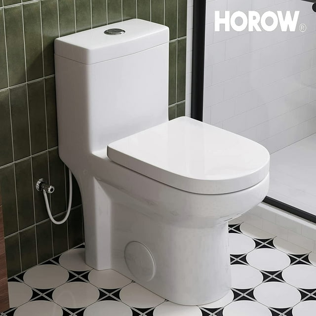 HOROW High Efficiency Compact One-Piece Toilet with Dual Flush, UF Seat ...