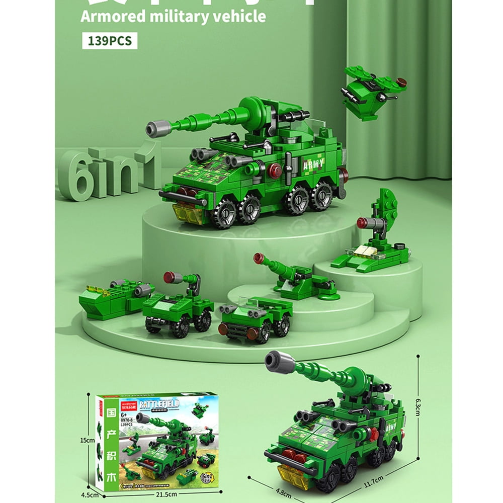 Small particle assembled 6-in-1 armored military vehicle model toy ...
