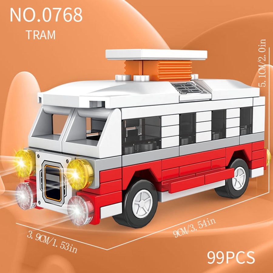 Small particle building block city vehicle model, school bus, fire ...