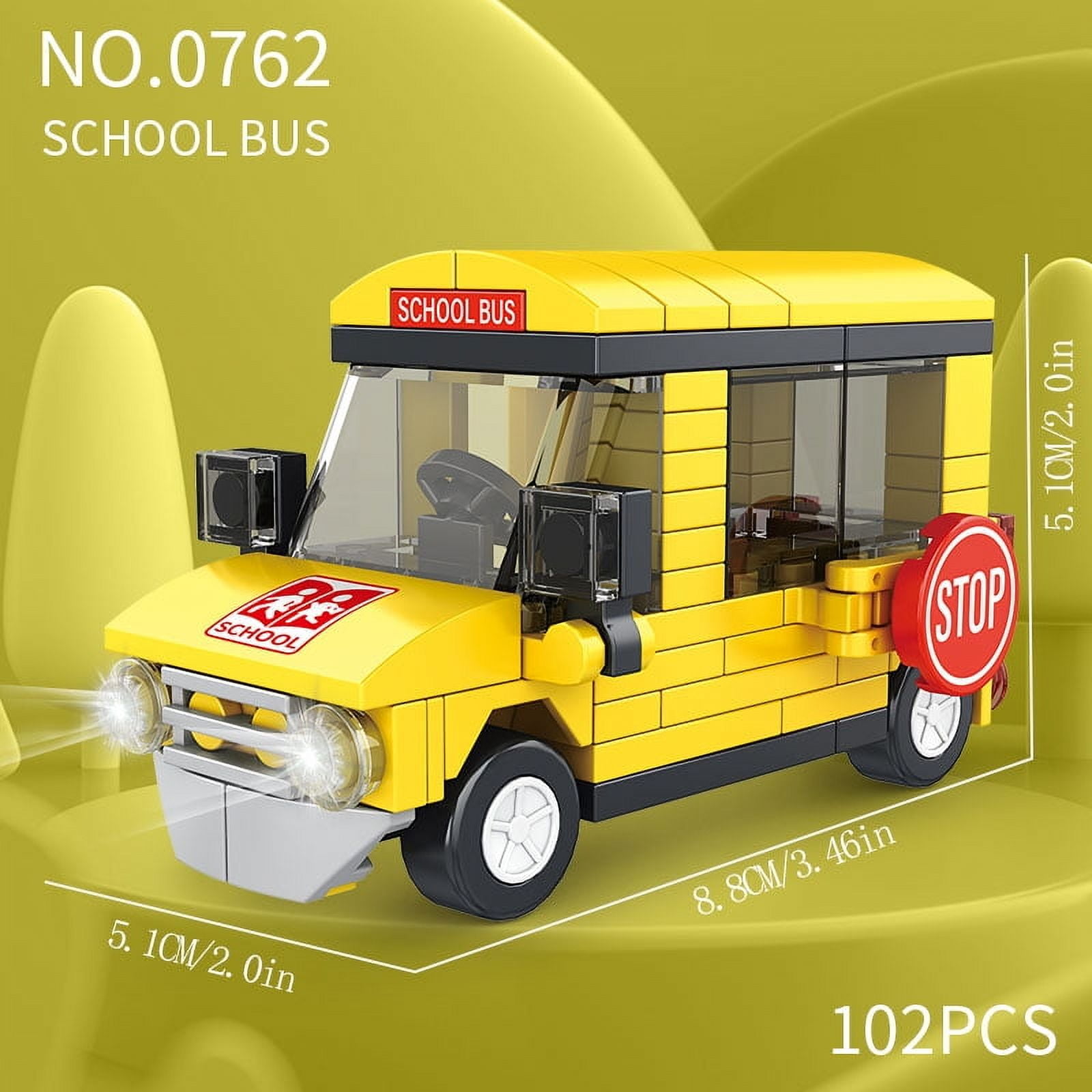 Small particle building block city vehicle model, school bus, fire ...