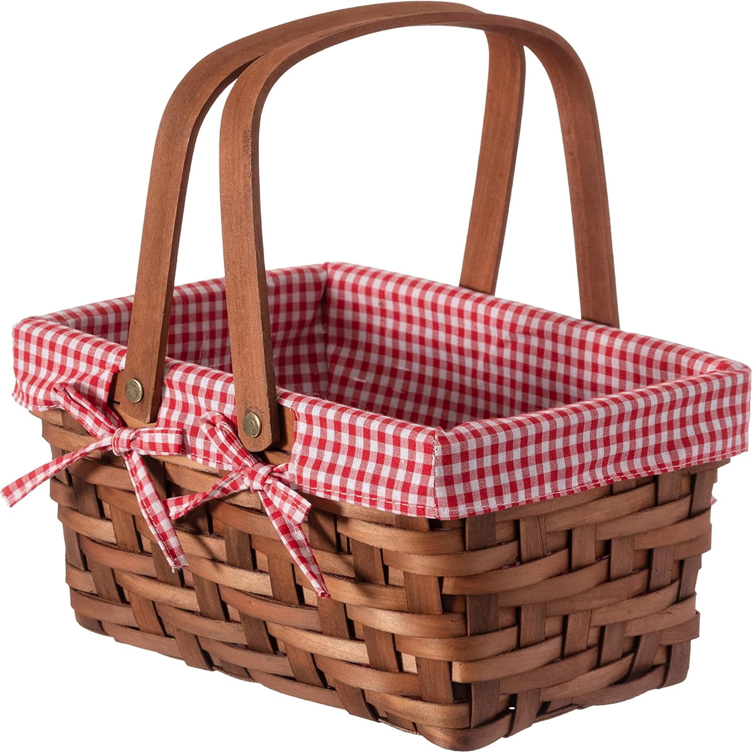 Small rectangular wood chip picnic basket with double folding handles ...