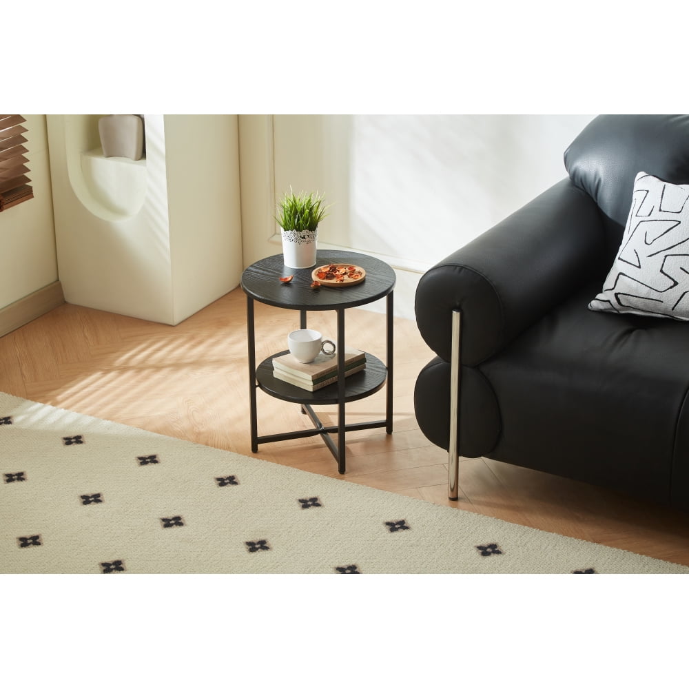 Small round side table,2 tiers farmhouse end table,accent tables for ...