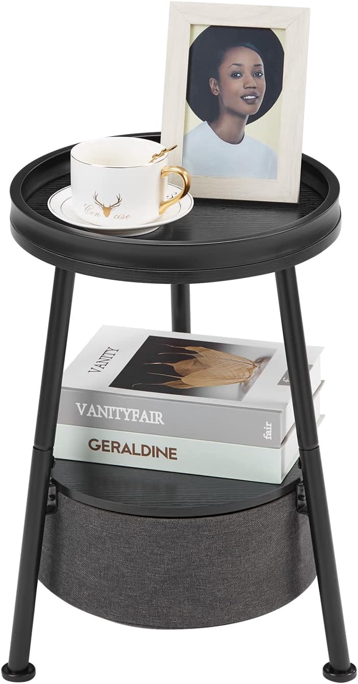 Small round table, 2-layer round table with storage basket, 11.8-inch D ...