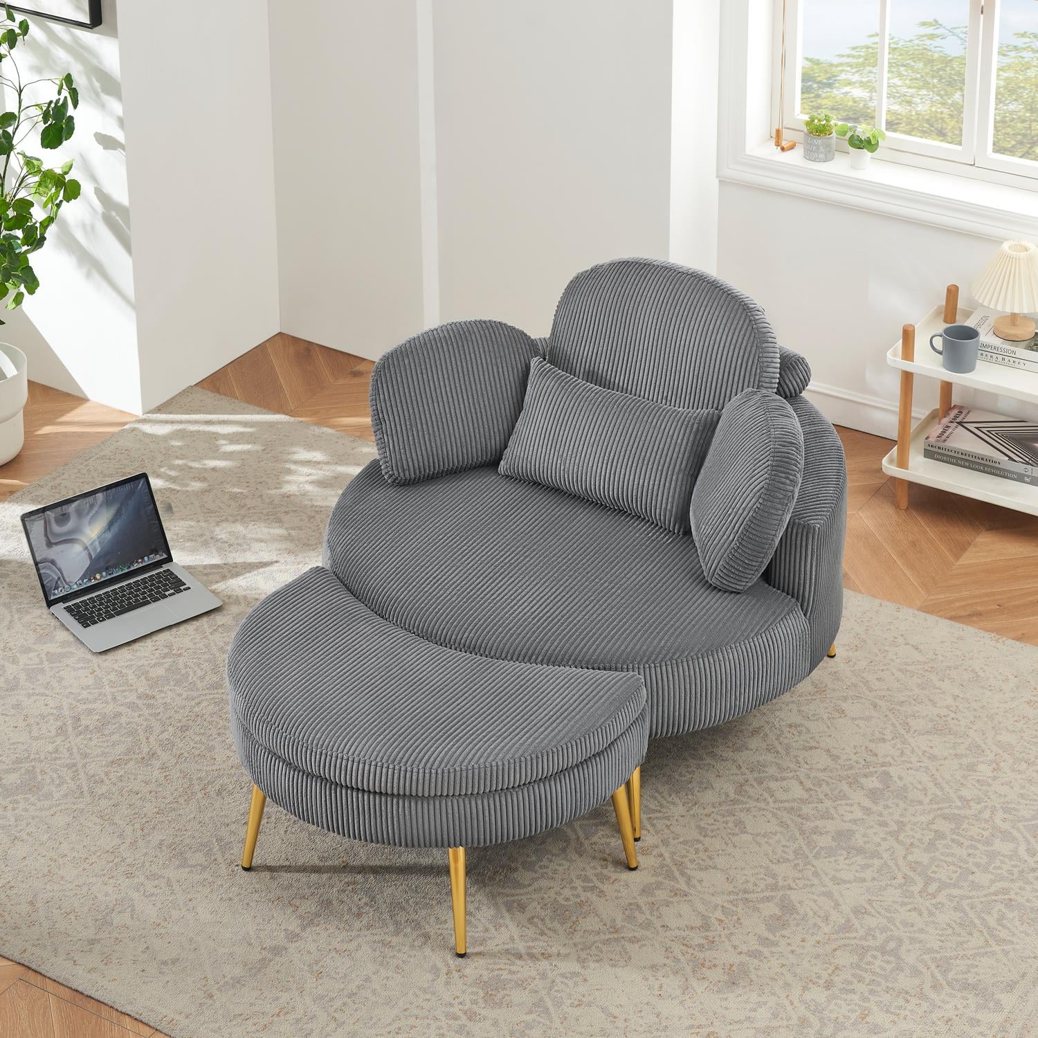 Small sofa with Ottoman,Corduroy Upholstered Accent Chair with Half ...