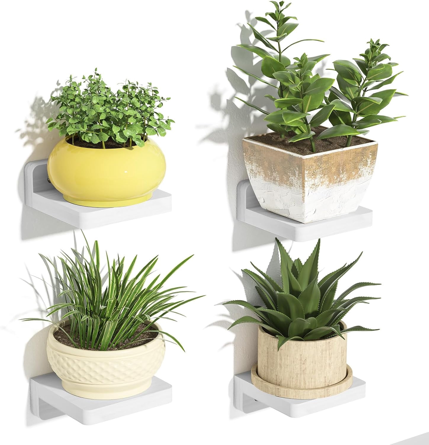 Small wall-mounted wooden shelving unit, 4-piece set, for decoration ...