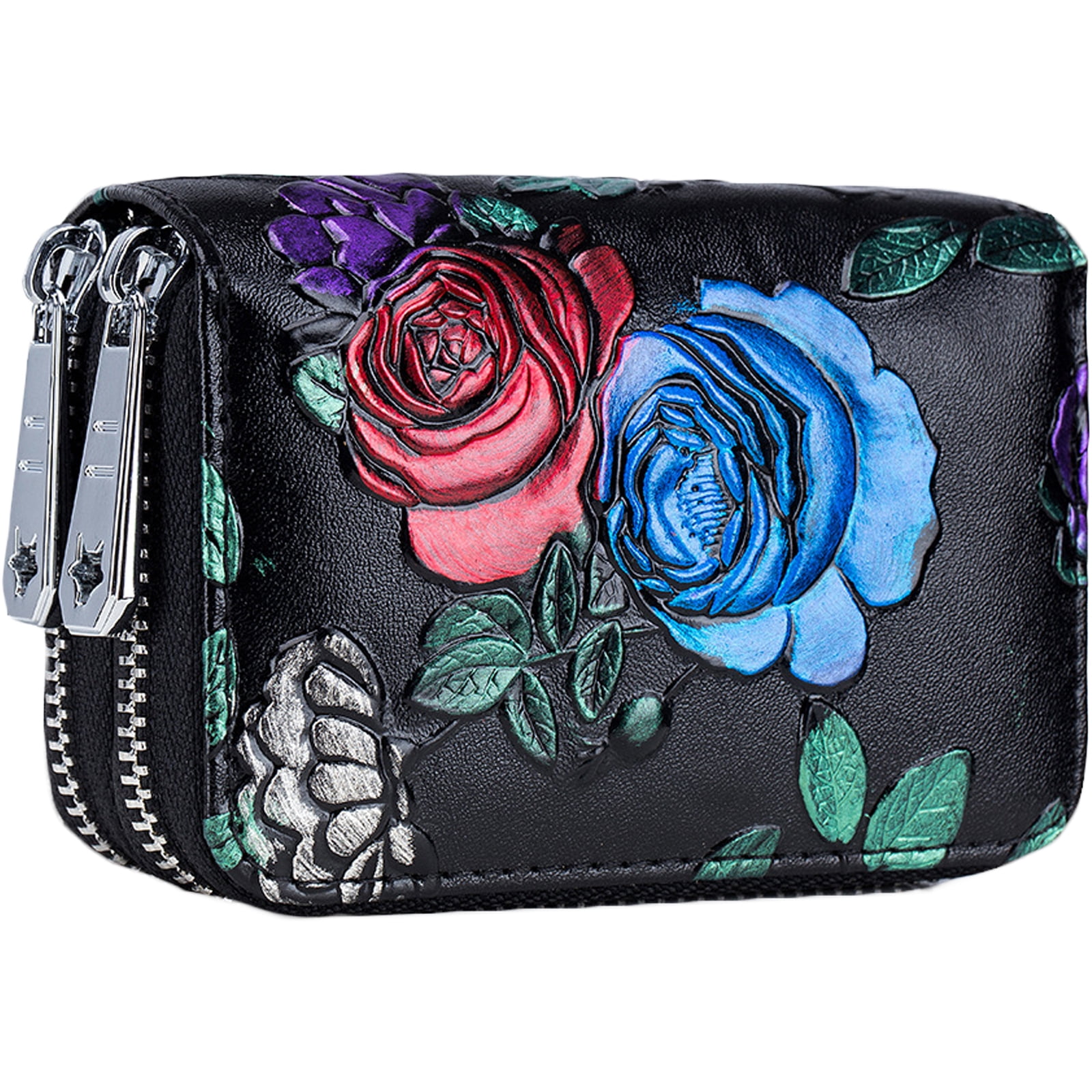 Small wallet for Women Genuine Leather Credit Card HolderRFIDZip Around ...