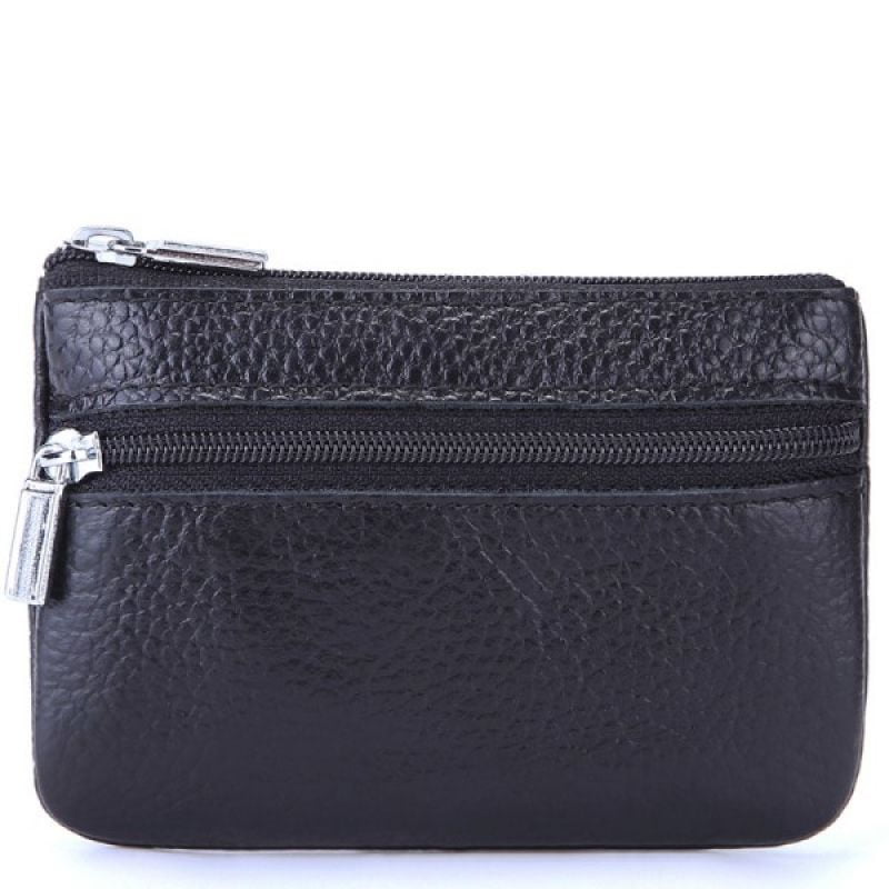 Small wallet / card holder with zipper Genuine Leather Black - Walmart.com