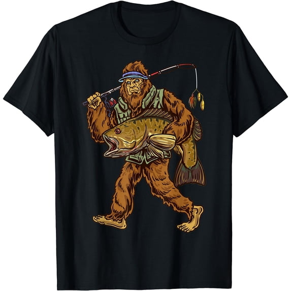 Smallmouth Bass Fishing Bigfoot Fisherman T-Shirt - Walmart.com