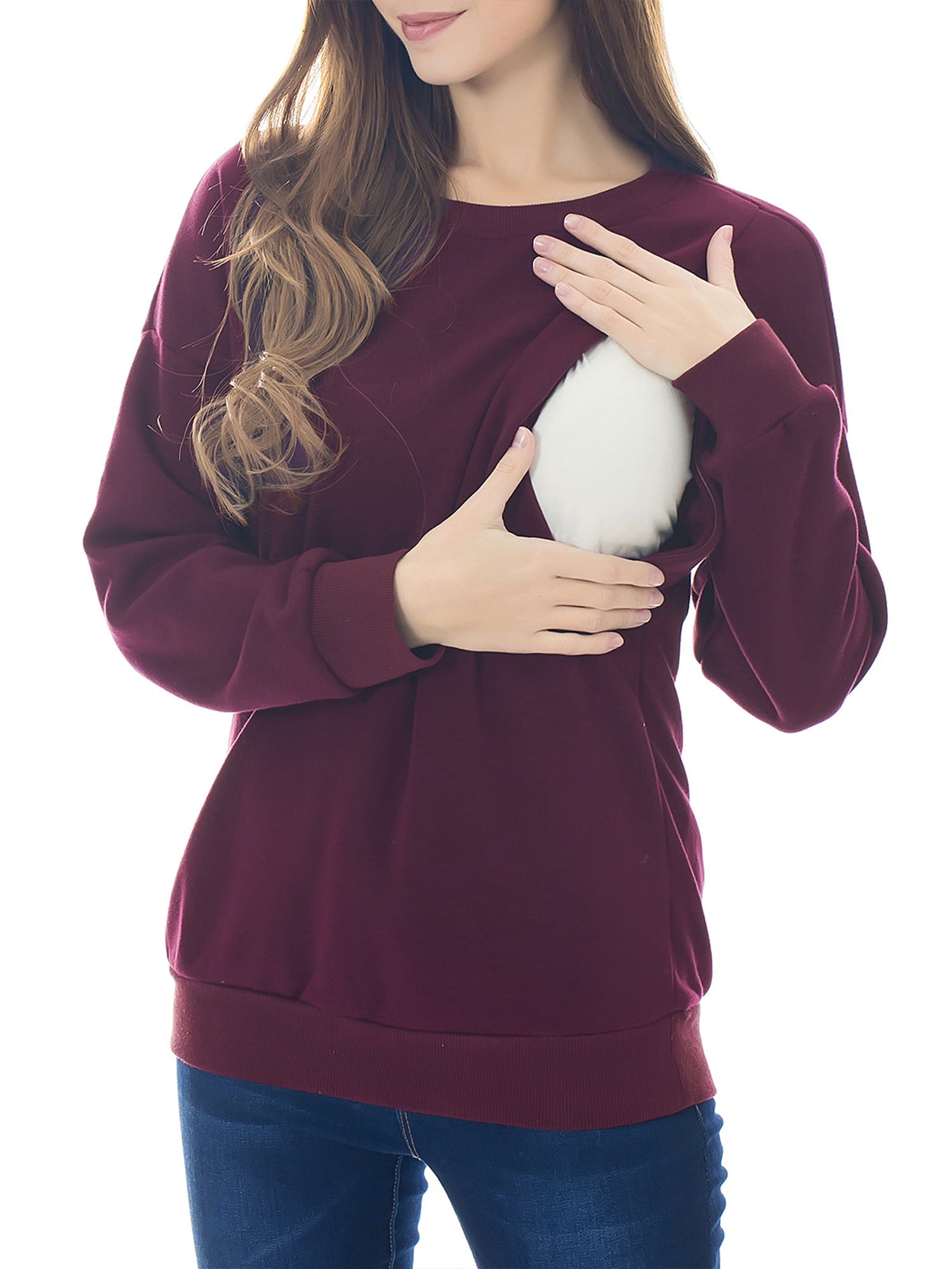 Smallshow Comfy Winter Adult Fleece Maternity Nursing Sweatshirt, Long ...
