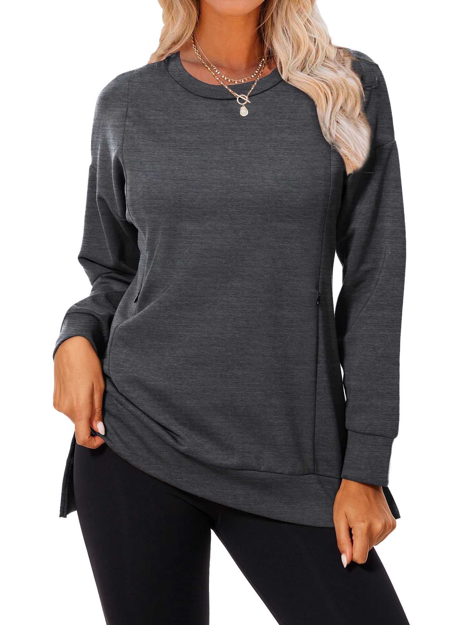 Long Sleeve Maternity Nursing Tops Clothes for Women Side Split Nursing ...