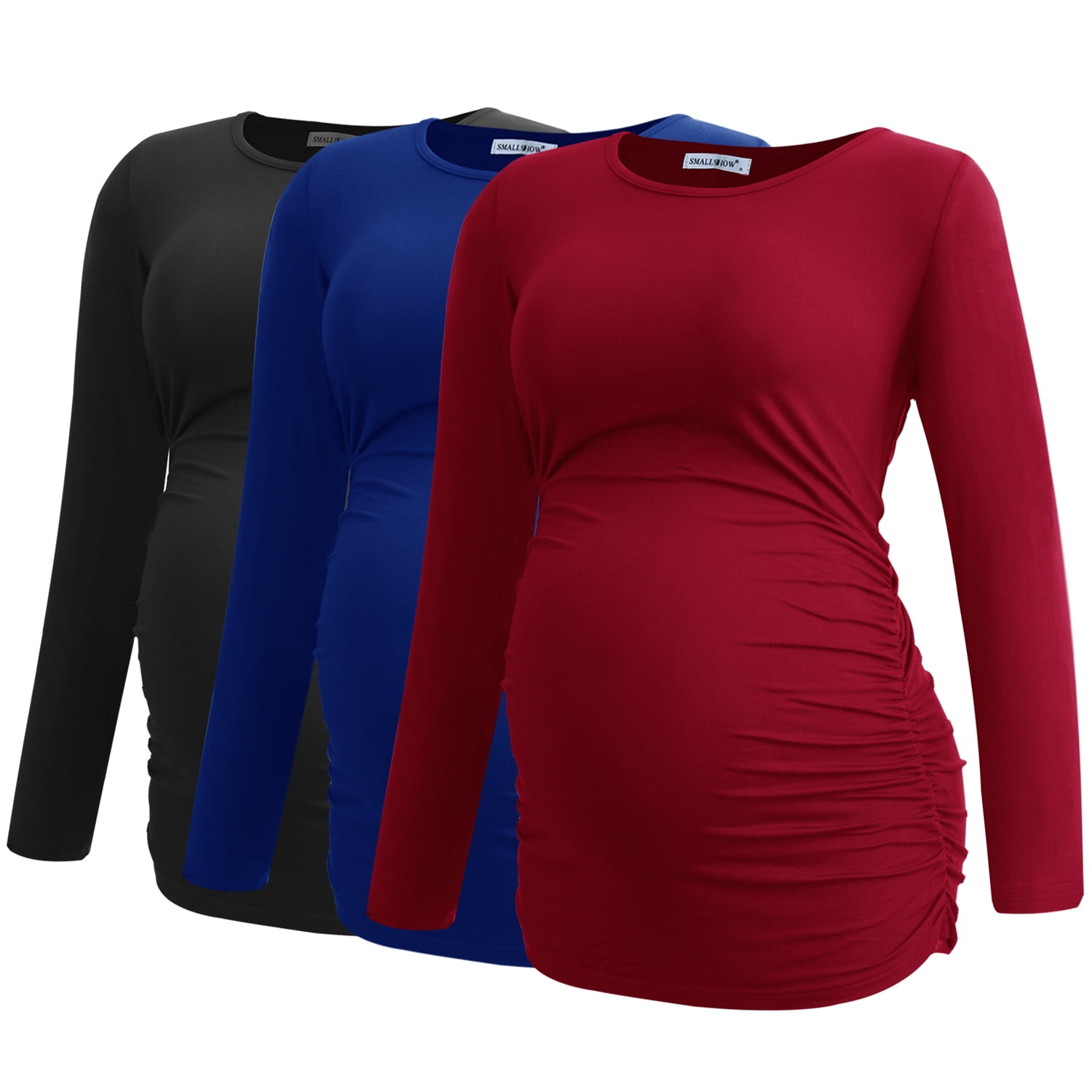 Smallshow Women's Maternity Shirts, 3-Pack Long Sleeve Stretchy Top ...