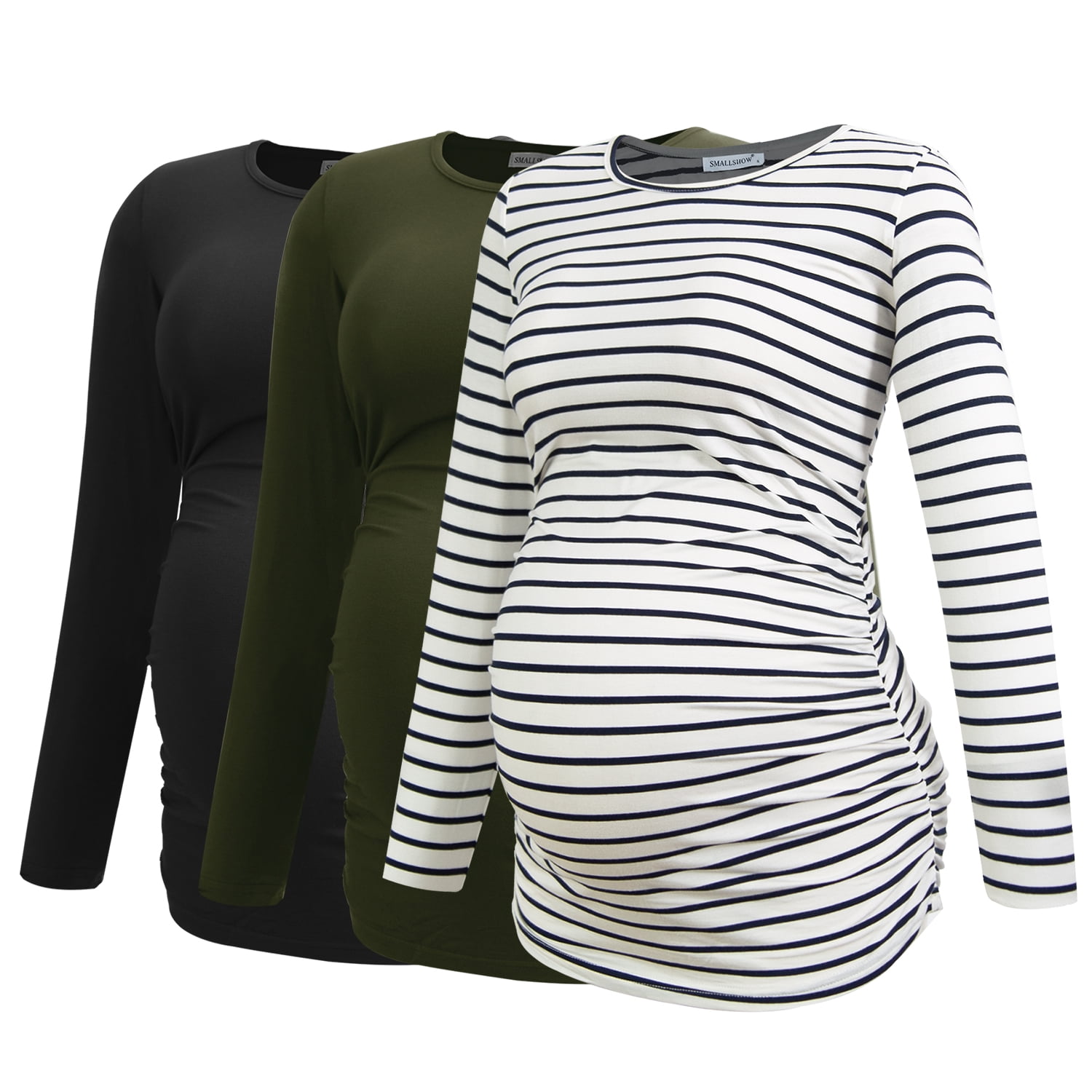 Smallshow Maternity Shirts, 3-Pack Long Sleeve Pregnancy Tops, Casual ...