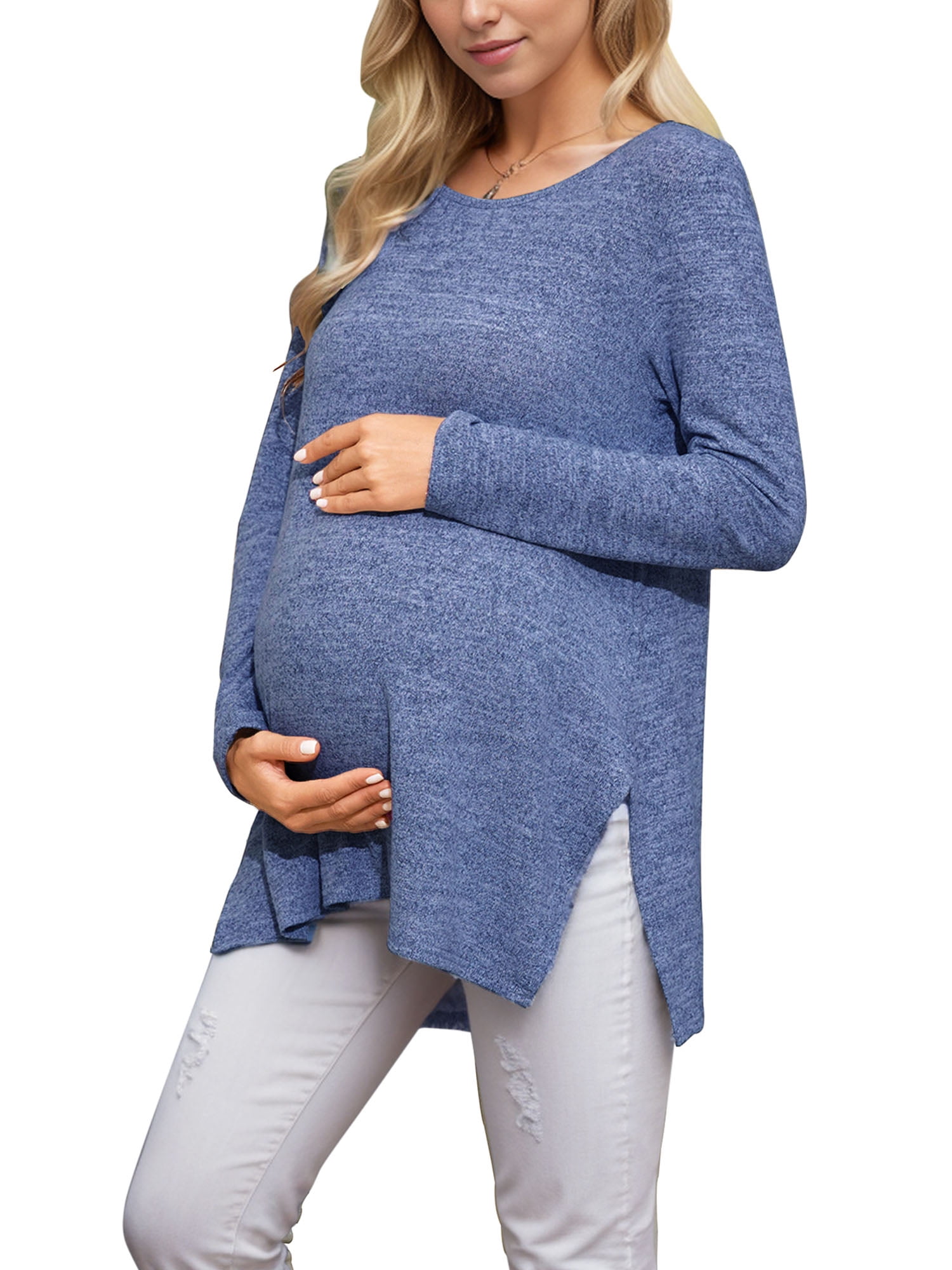Smallshow Maternity Clothes Long Sleeve Side Split Maternity Shirts ...