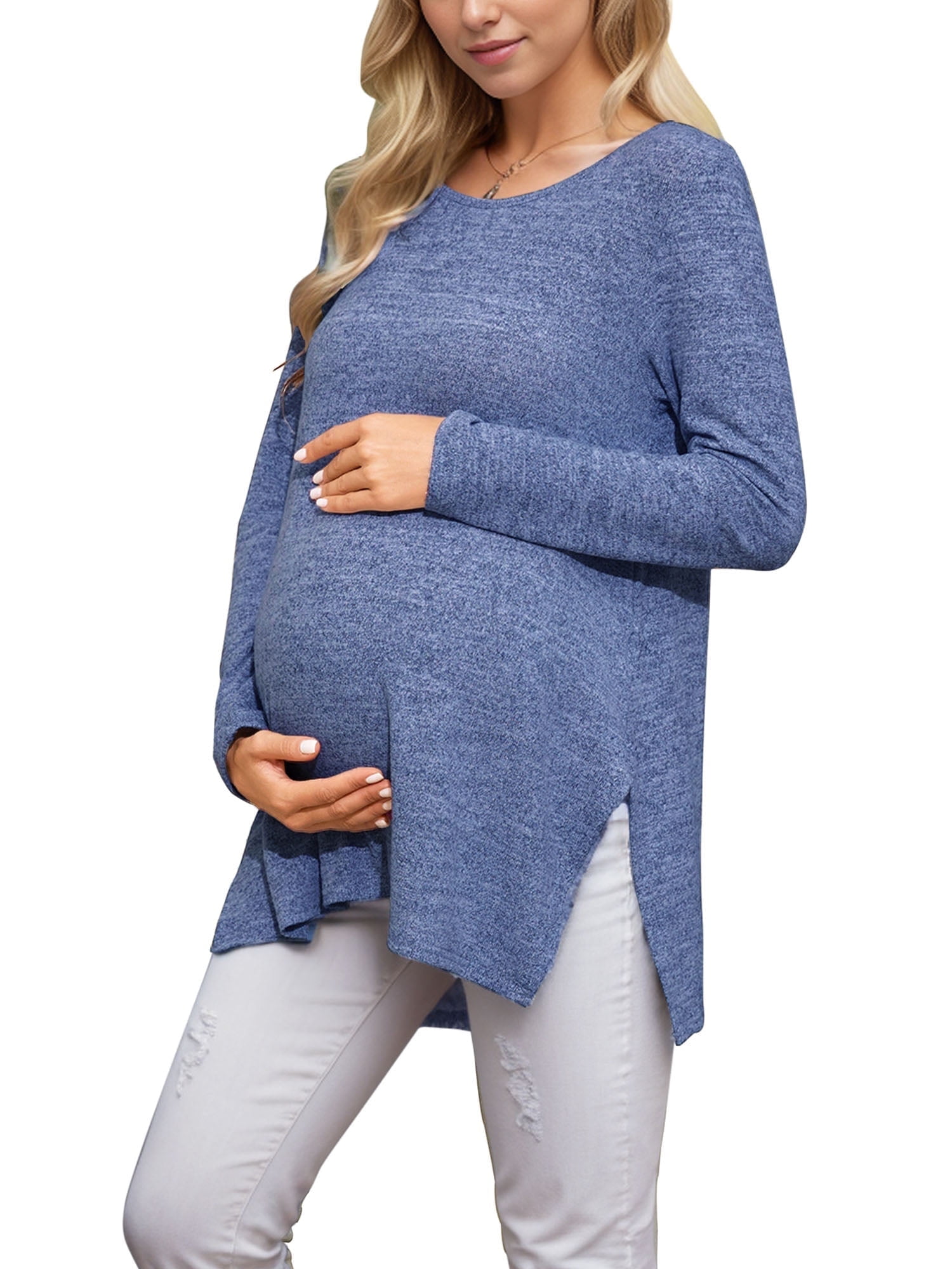 Maternity Clothes Long Sleeve Side Split Maternity Shirts Tops for ...