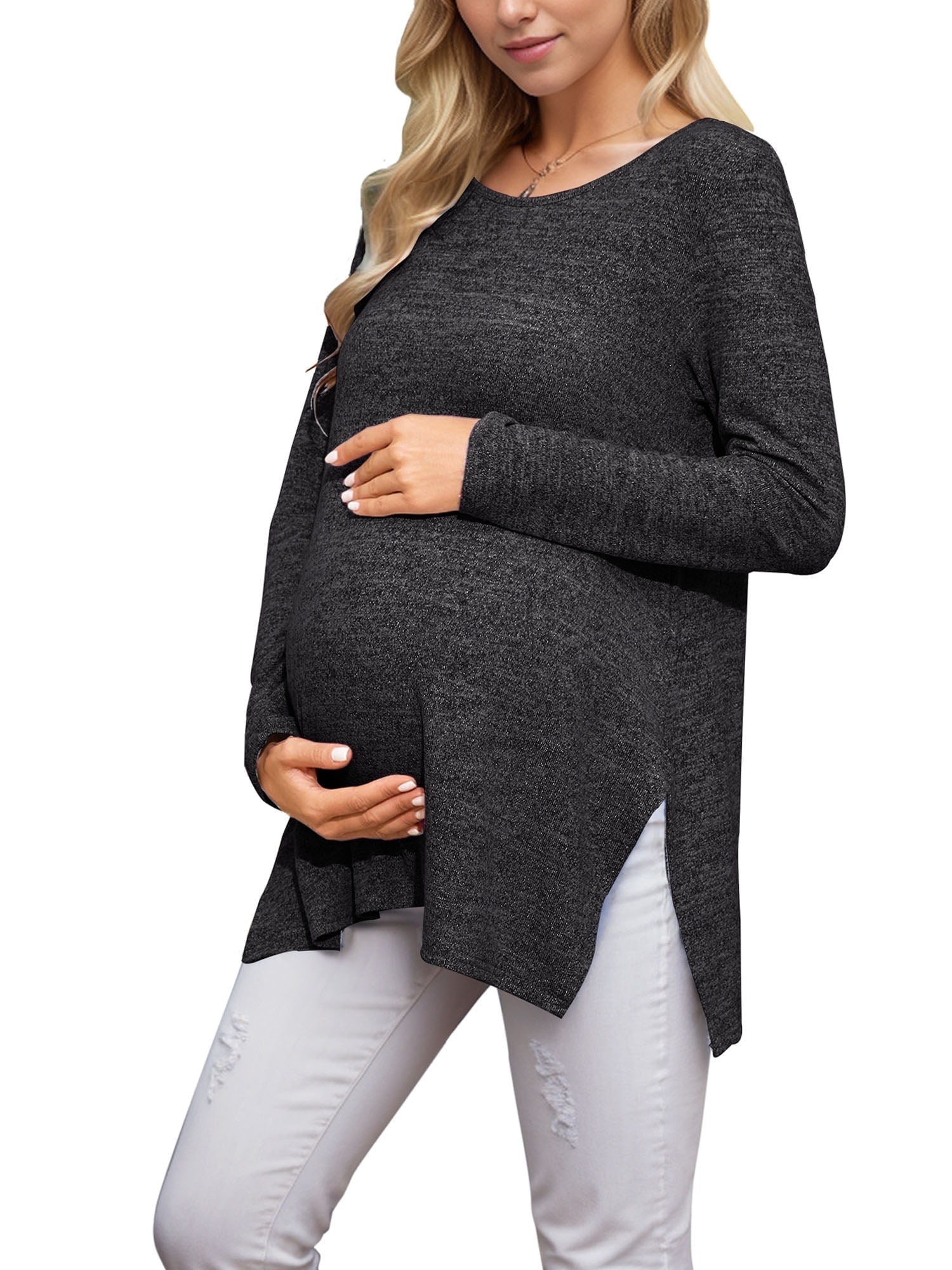 Maternity Clothes Long Sleeve Side Split Maternity Shirts Tops for ...