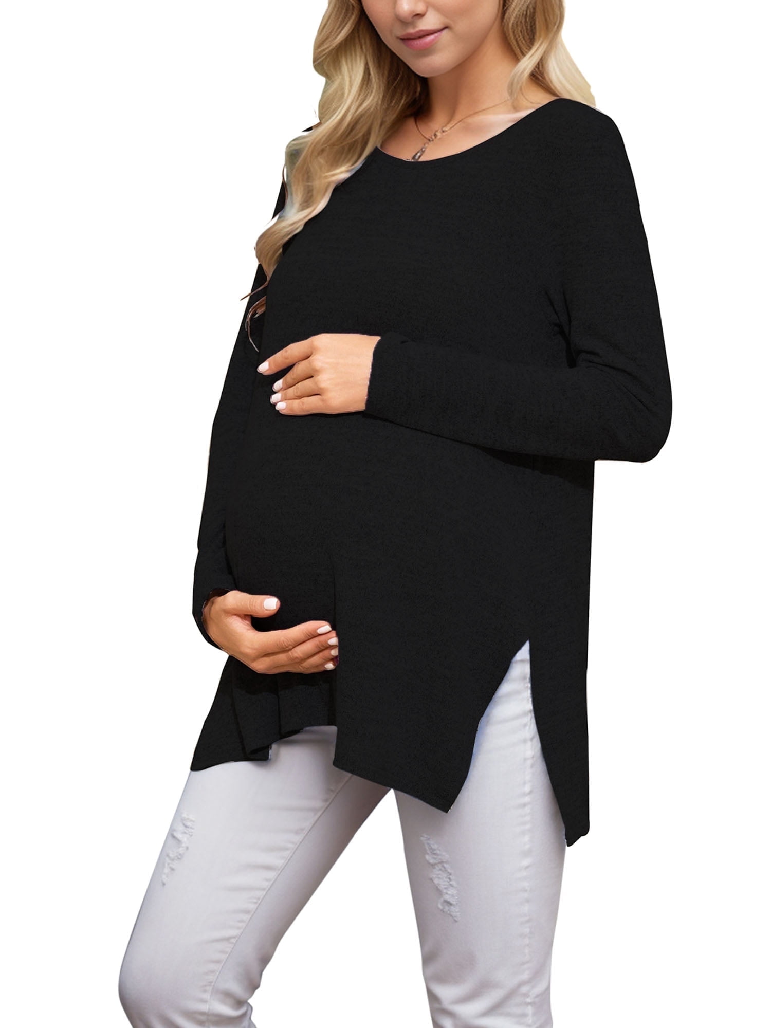 Maternity Clothes Long Sleeve Side Split Maternity Shirts Tops for ...