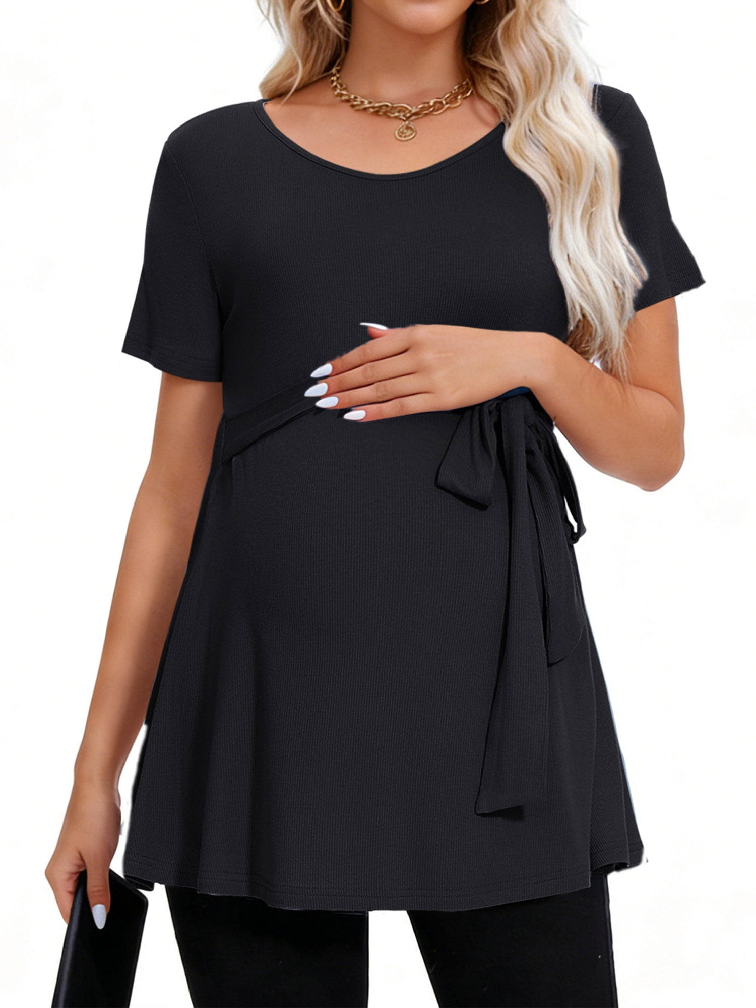 UILGO, Short Sleeve Maternity Clothes, Pregnancy Tops, Tie Front ...