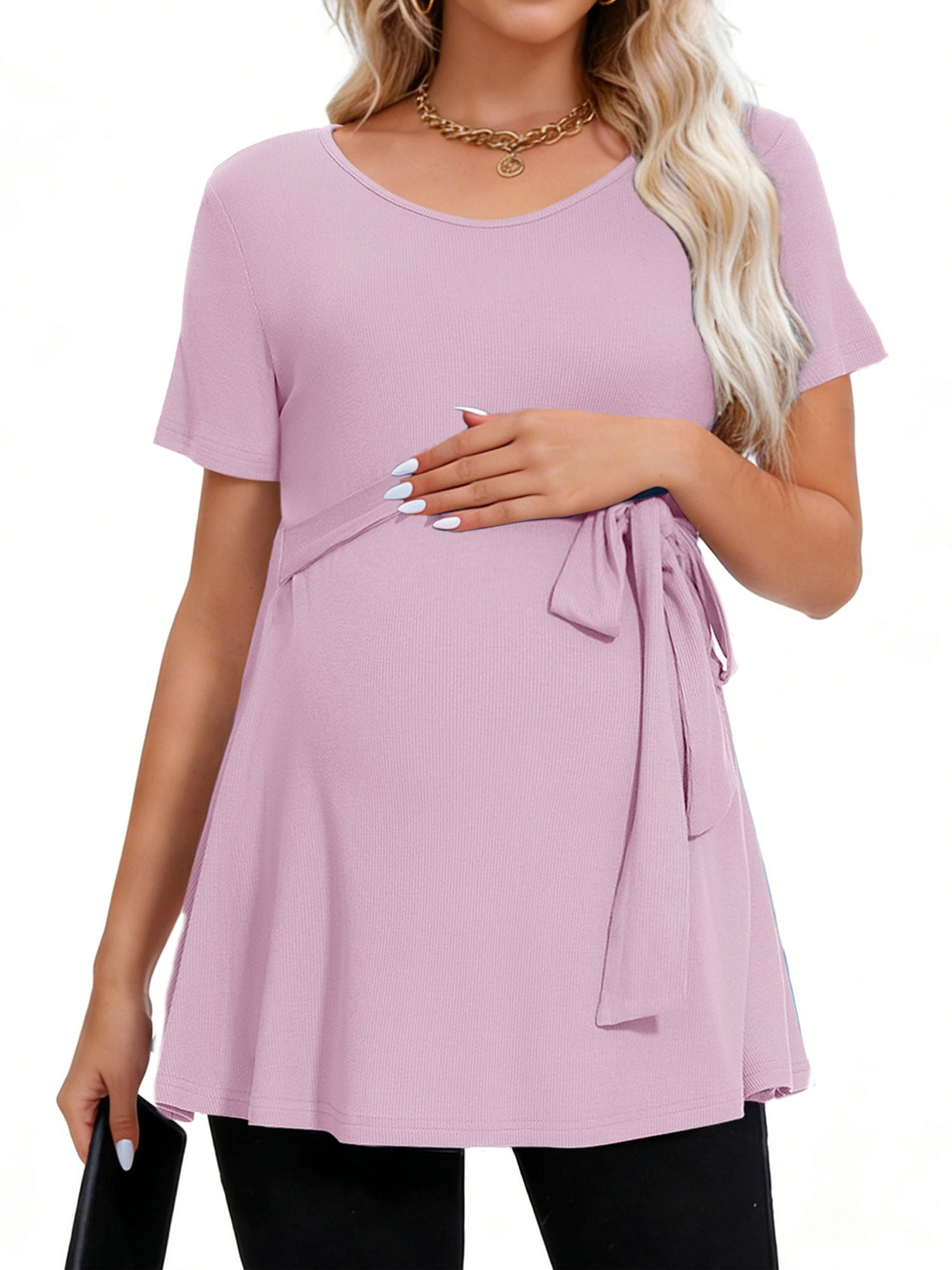 Short Sleeve Maternity Clothes for Women Tie Front Maternity Tops ...