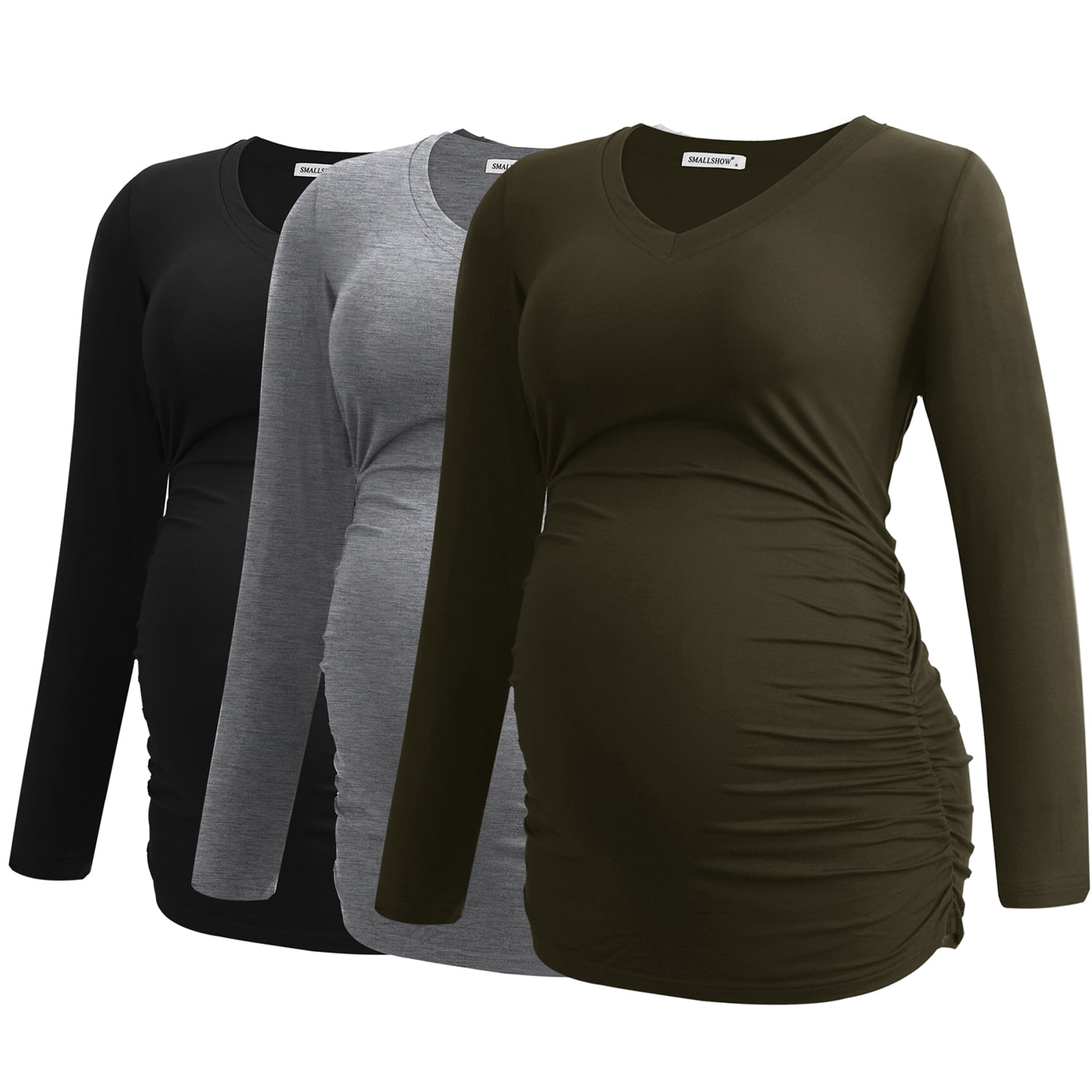 Smallshow Maternity V Neck Long Sleeve Tops, Pregnancy Shirts, 3-Pack ...
