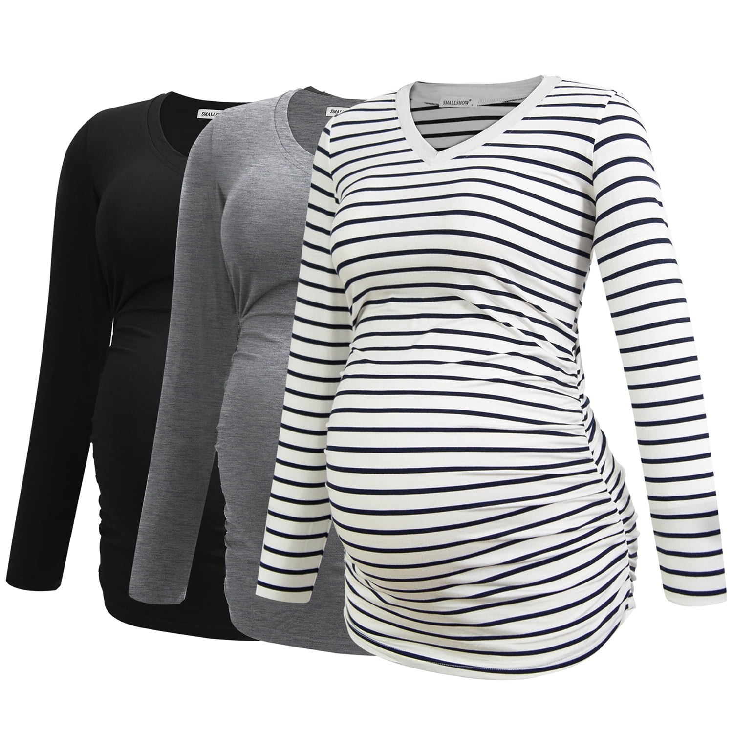 Smallshow 3-Pack V-Neck Long Sleeve Maternity Tops, Ruched Side ...