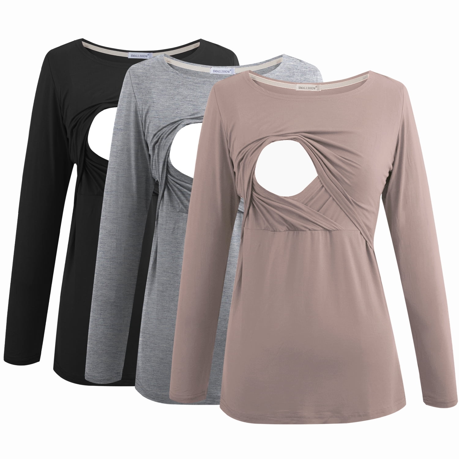 Smallshow Women's Long Sleeve Maternity Nursing Tops Shirts Breastfeeding Clothes 3-Pack ...