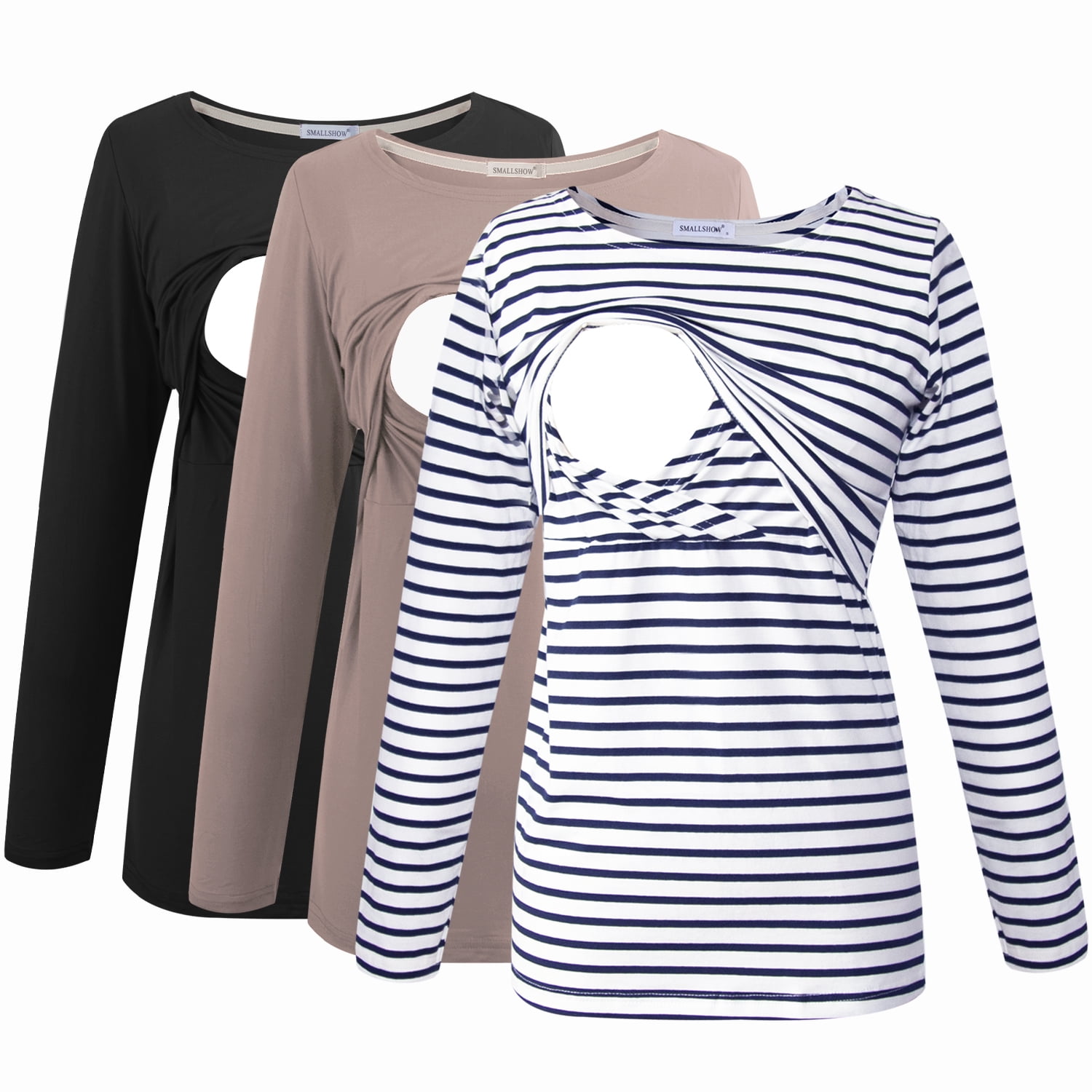 Smallshow Women's Long Sleeve Maternity Nursing Tops Shirts Breastfeeding Clothes 3-Pack ...