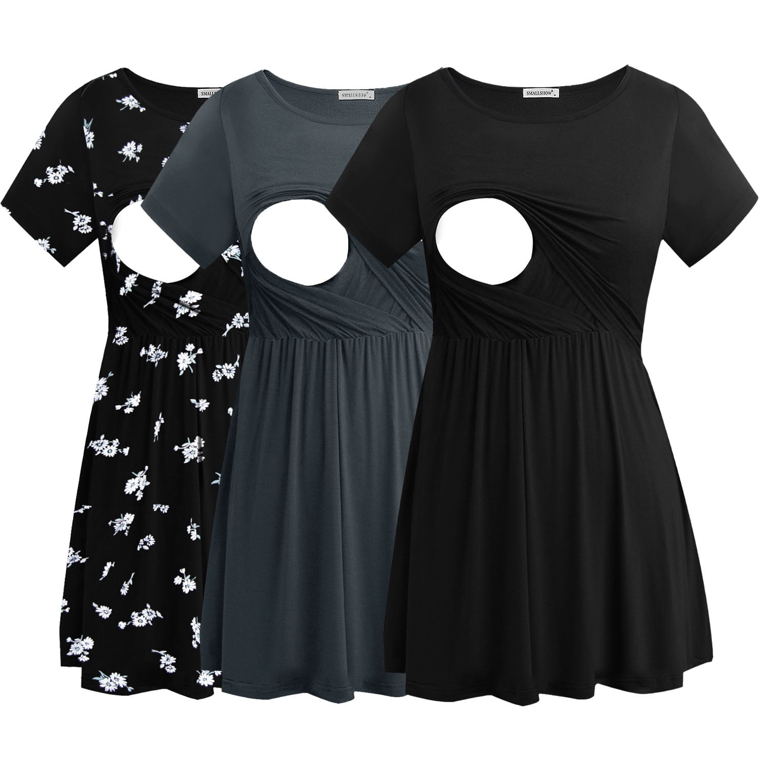 Smallshow Women's Maternity Clothes Short Sleeve Nursing Tops Breastfeeding Shirts 3-Pack ...