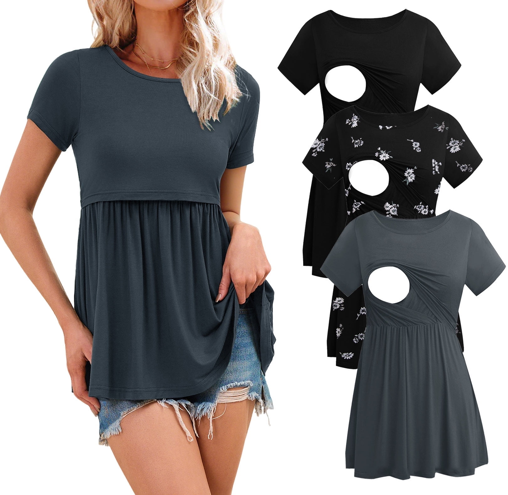 Women's Maternity Clothes Short Sleeve Nursing Tops Breastfeeding ...