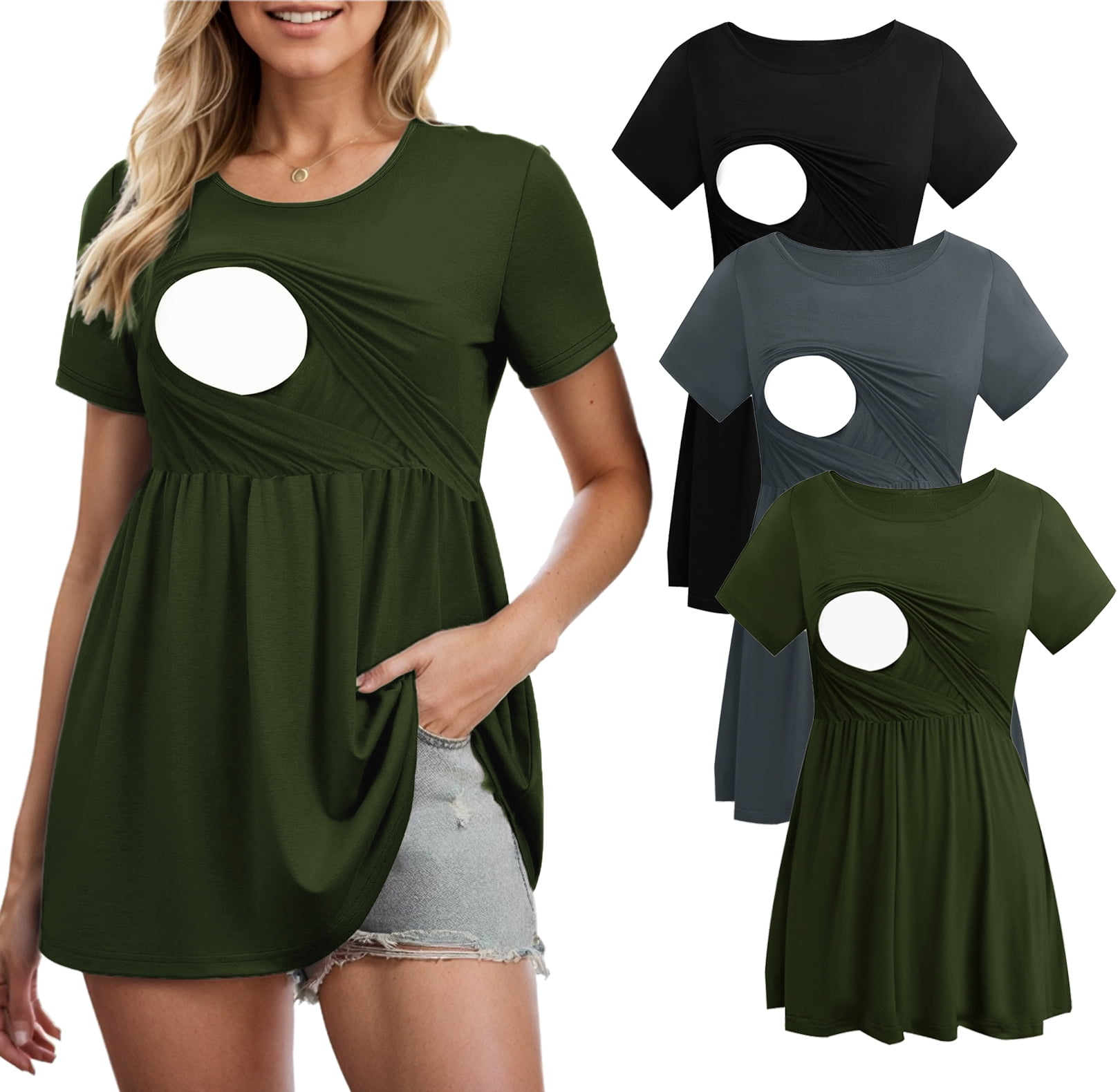 Smallshow Women's Maternity Clothes Short Sleeve Nursing Tops Breastfeeding Shirts 3-Pack ...