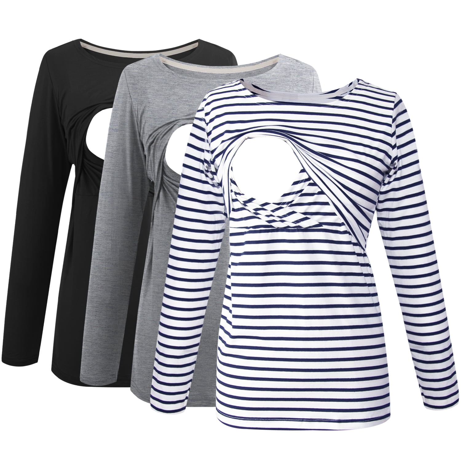 Smallshow Women's 3-Pack Maternity Nursing Tops, Long Sleeve ...