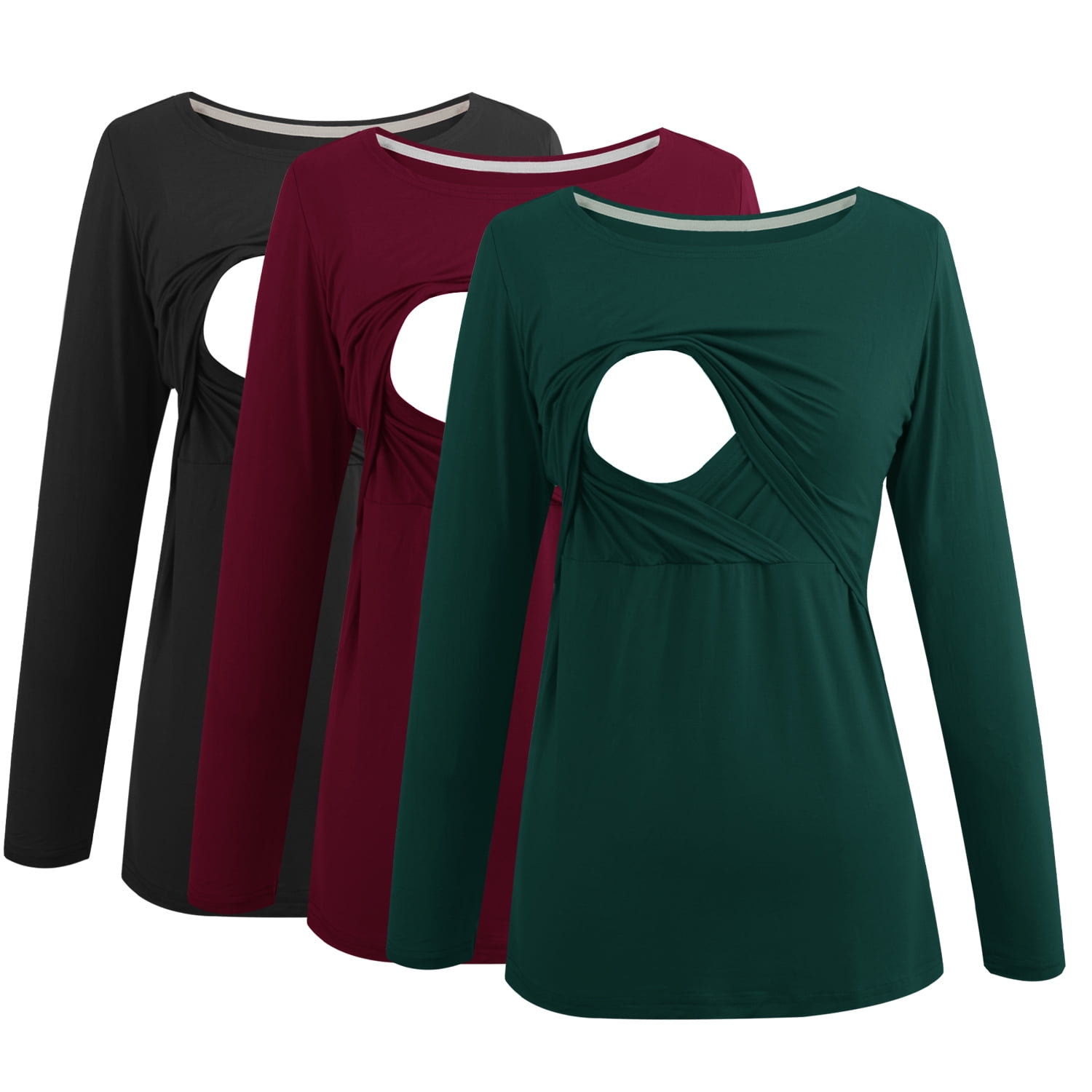 Smallshow Women's 3-Pack Maternity Nursing Tops, Long Sleeve ...