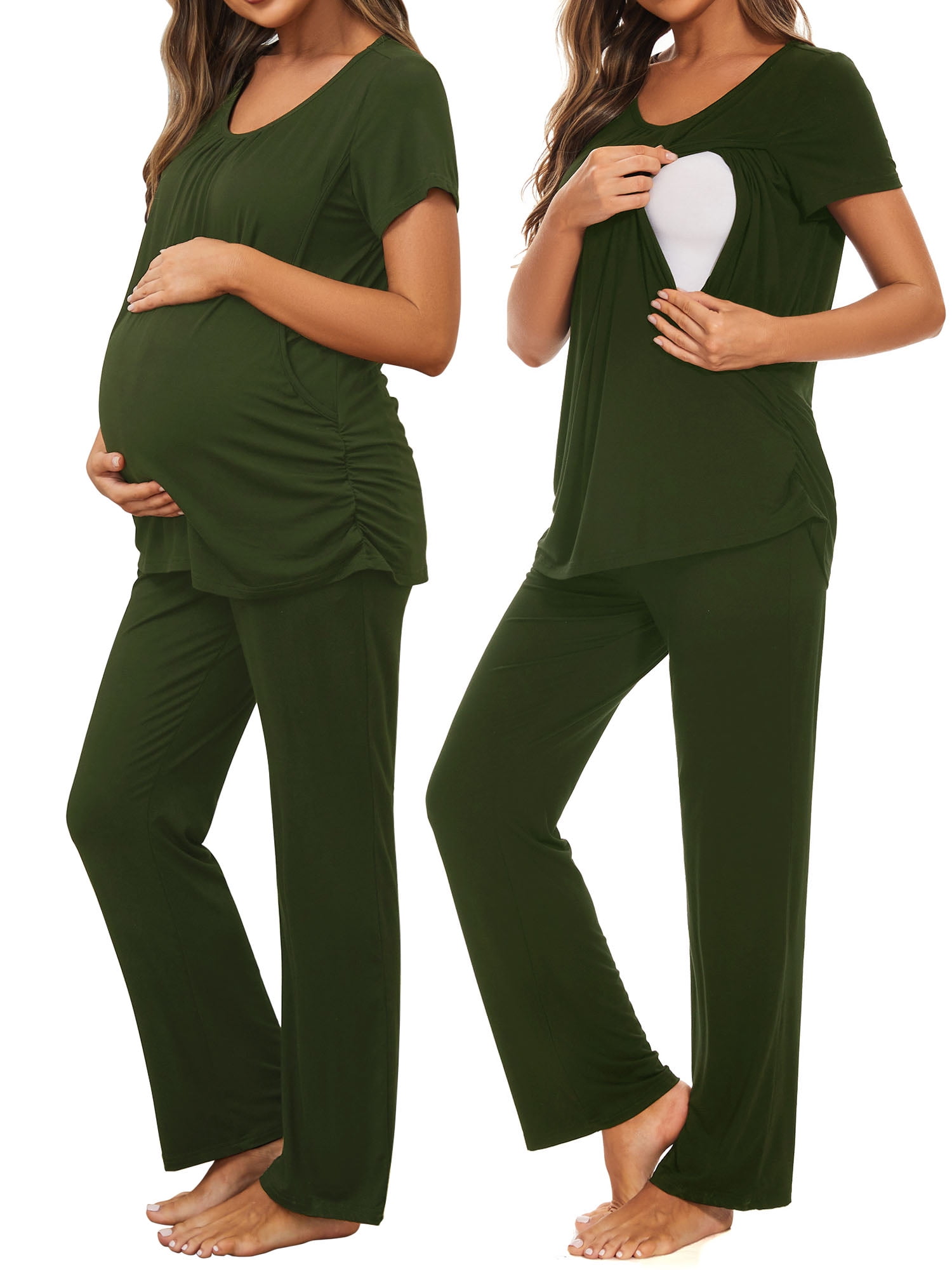 Smallshow Women's Maternity Nursing Pajamas Short Sleeve Nursing Pjs ...