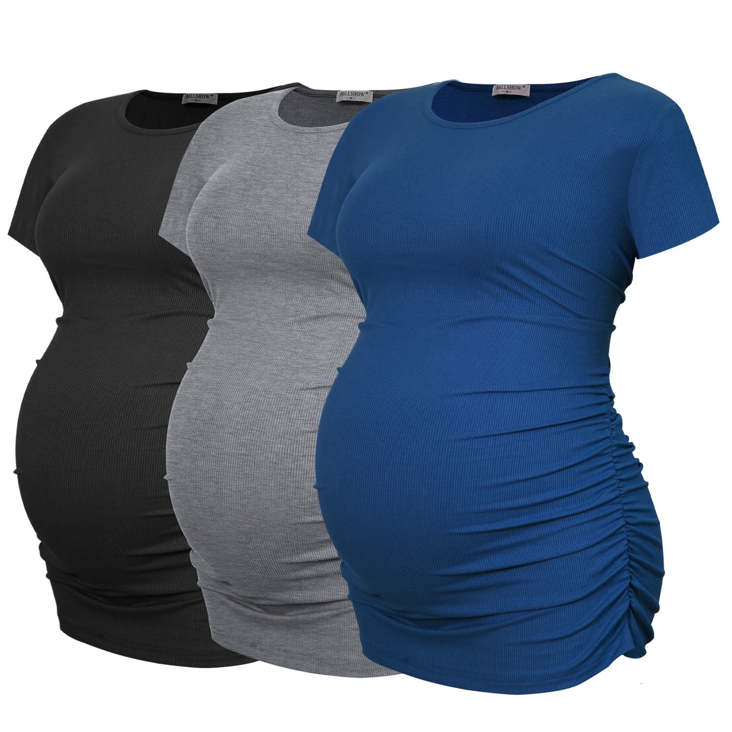 Smallshow Women's Maternity Shirts Tops Side Ruched Ribbed Pregnancy ...