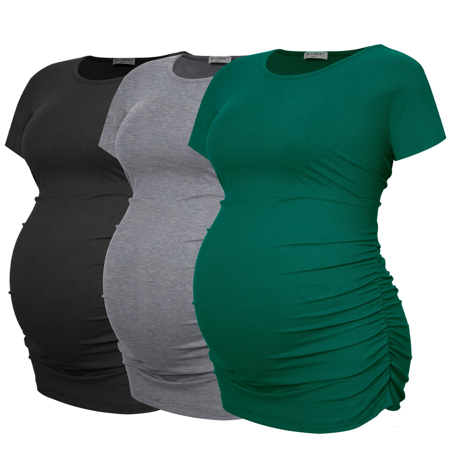 Smallshow Women's Maternity Shirts Tops Side Ruched Ribbed Pregnancy ...