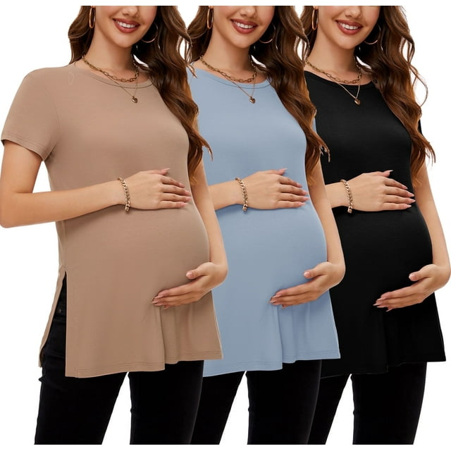 Women's Maternity Shirts Tops Split Hem Ribbed Maternity Pregnancy ...