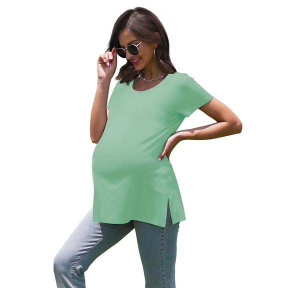 Dxzfnsa Women's Maternity Shirts Womens Casual Round Neck Split Side ...