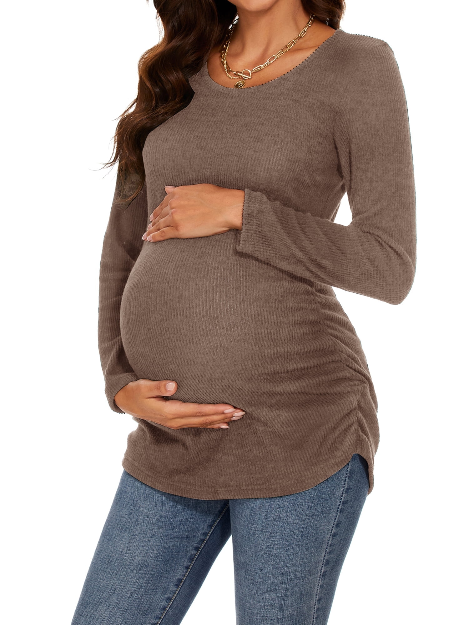 Smallshow Women's Maternity Tops Sweaters Long Sleeve Knit Pregnancy ...