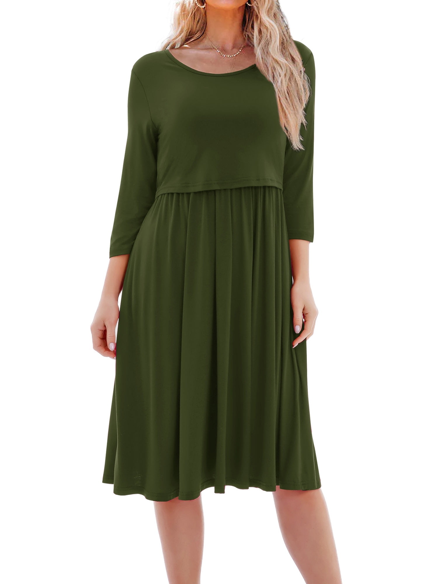 Women's Patchwork Maternity Nursing Dress 3/4 Sleeve Dress for Breastfeeding - Walmart.com