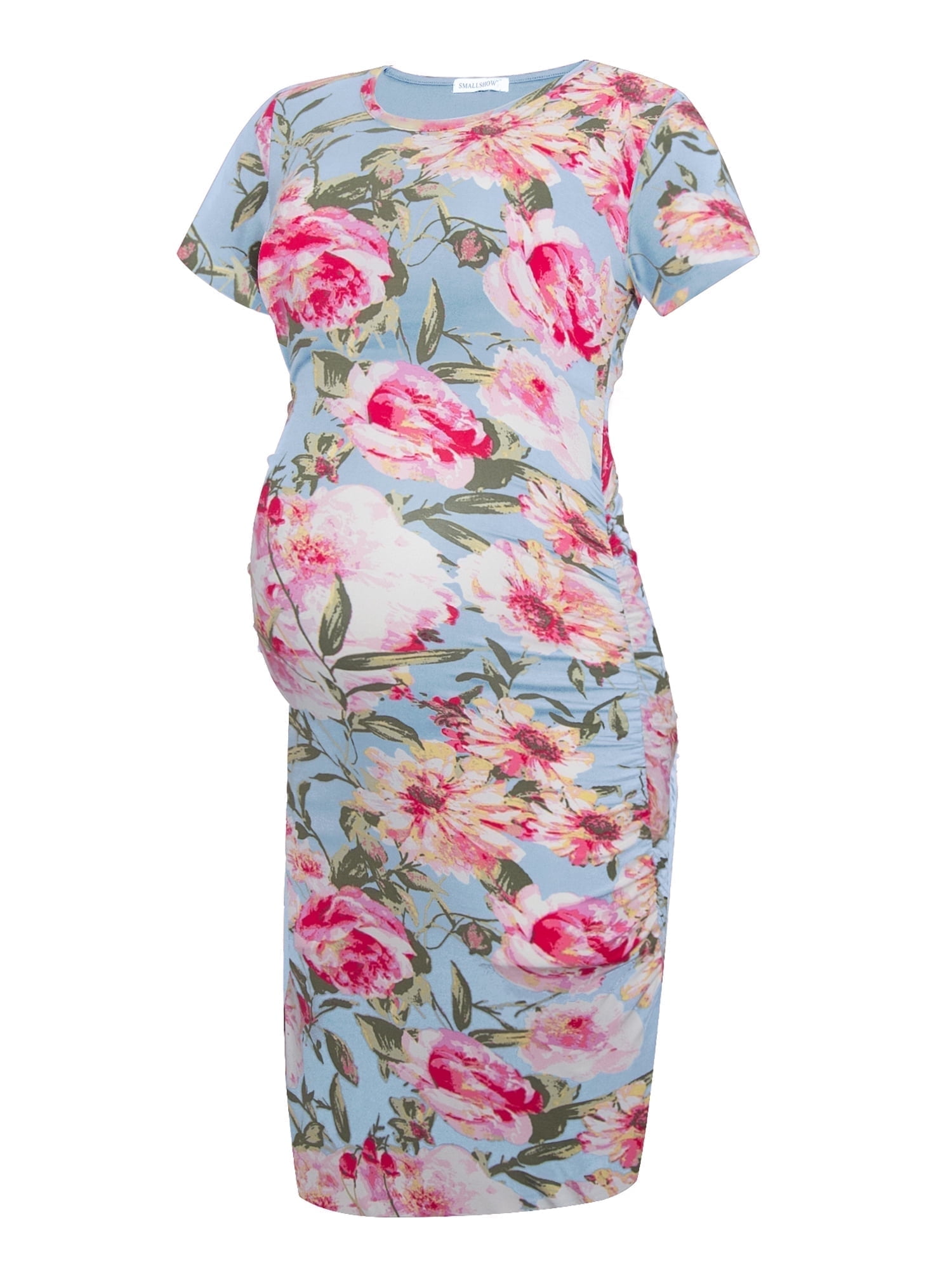 Women's Short Sleeve Maternity Dress Clothes Ruched Pregnancy Bodycon ...