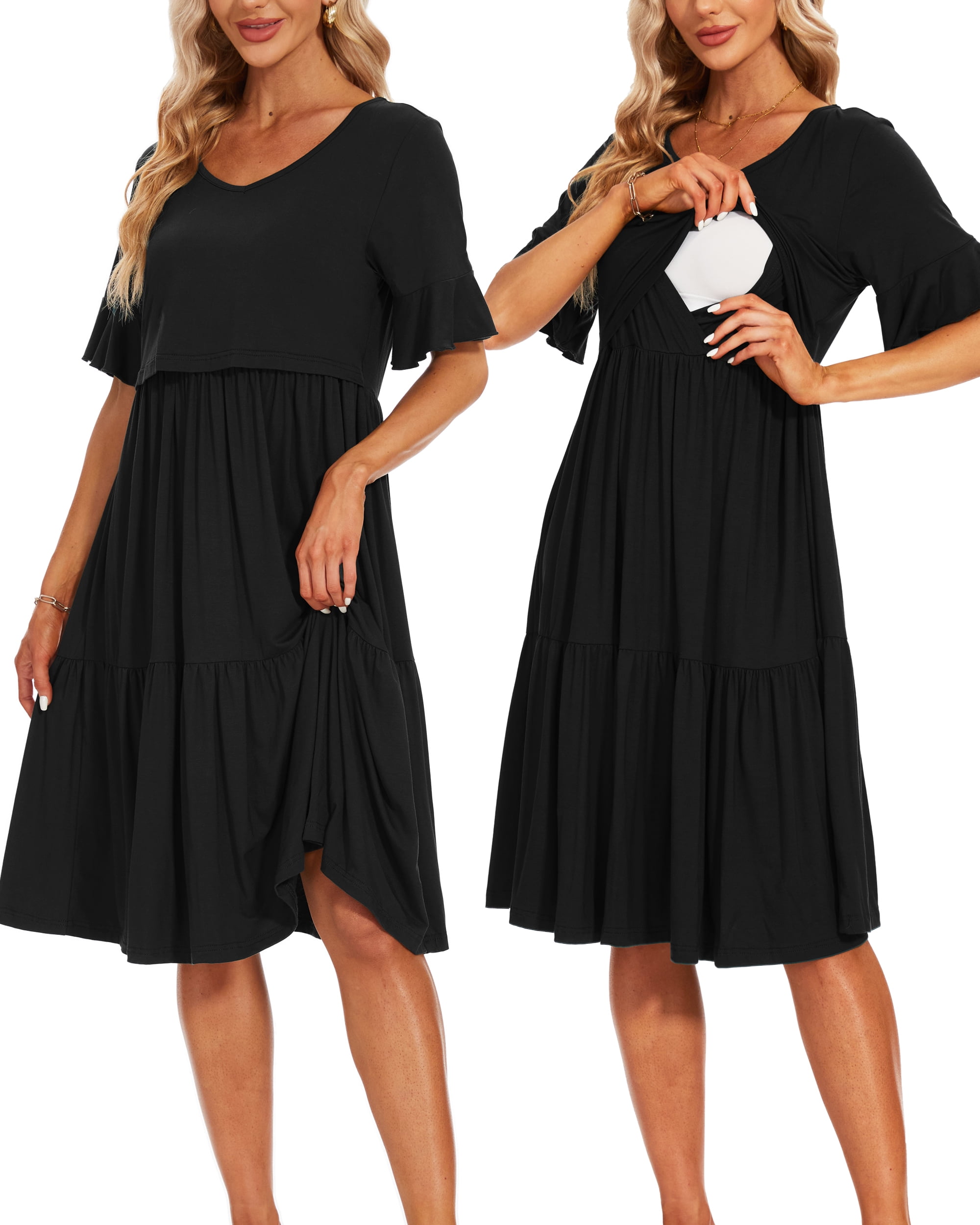 Smallshow Women's Short Sleeve Ruffle Nursing Dress Maternity ...