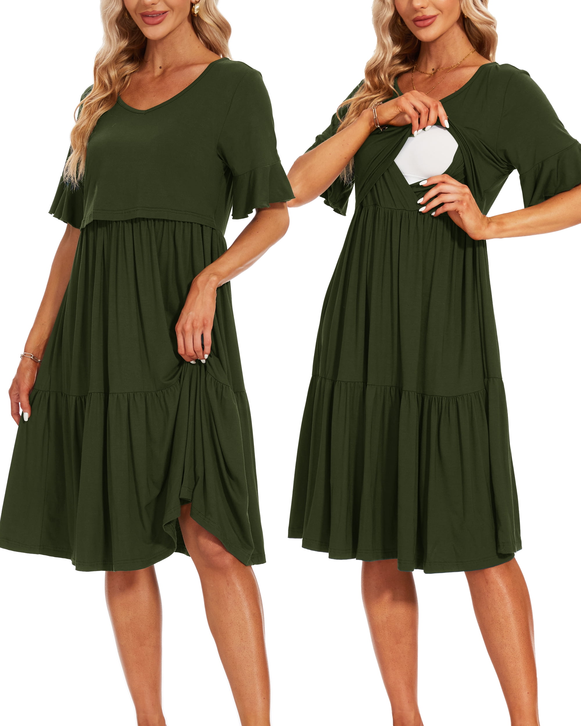 Smallshow Women's Short Sleeve Ruffle Nursing Dress Maternity Breastfeeding Clothes - Walmart.com