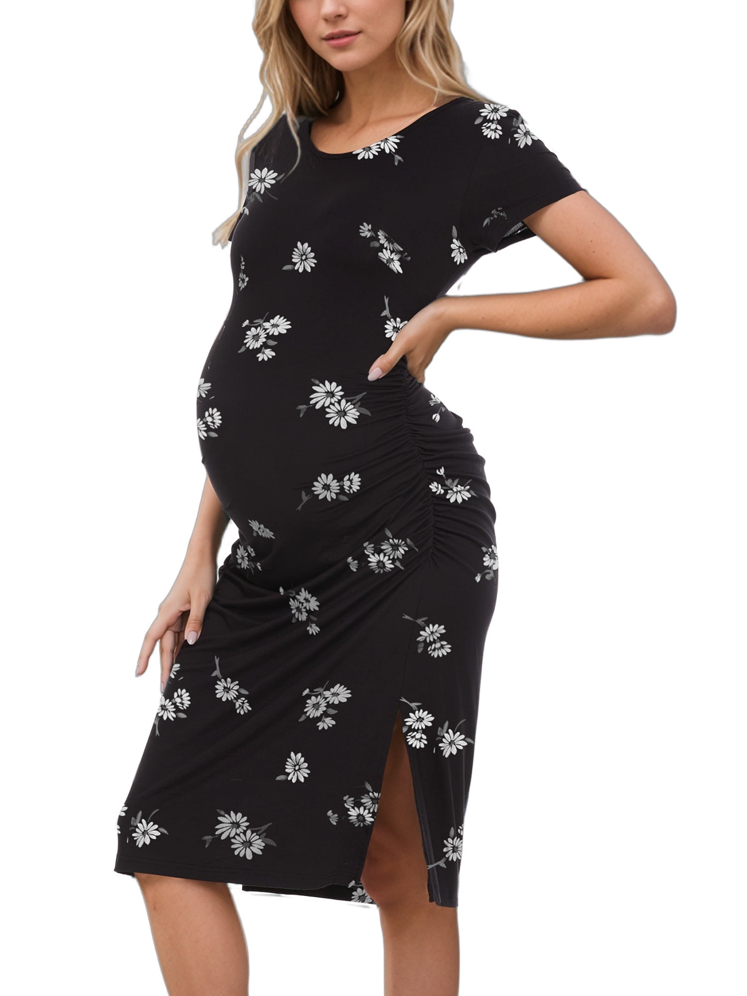 Women's Maternity Dress Short Sleeve Split Pregnancy Dresses Maternity ...