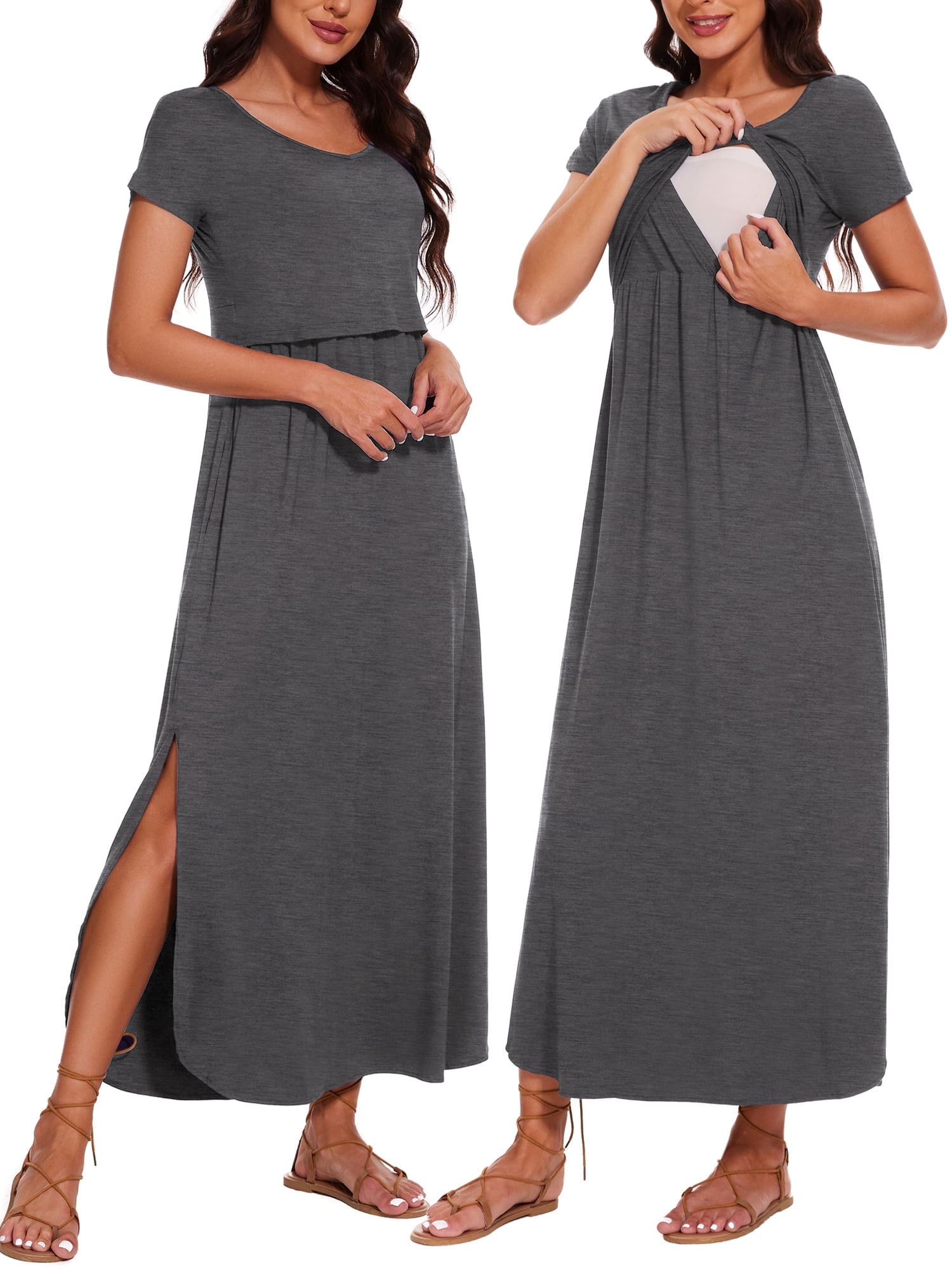 Smallshow Women's Split Maternity Long Dresses Nursing Dresses for ...