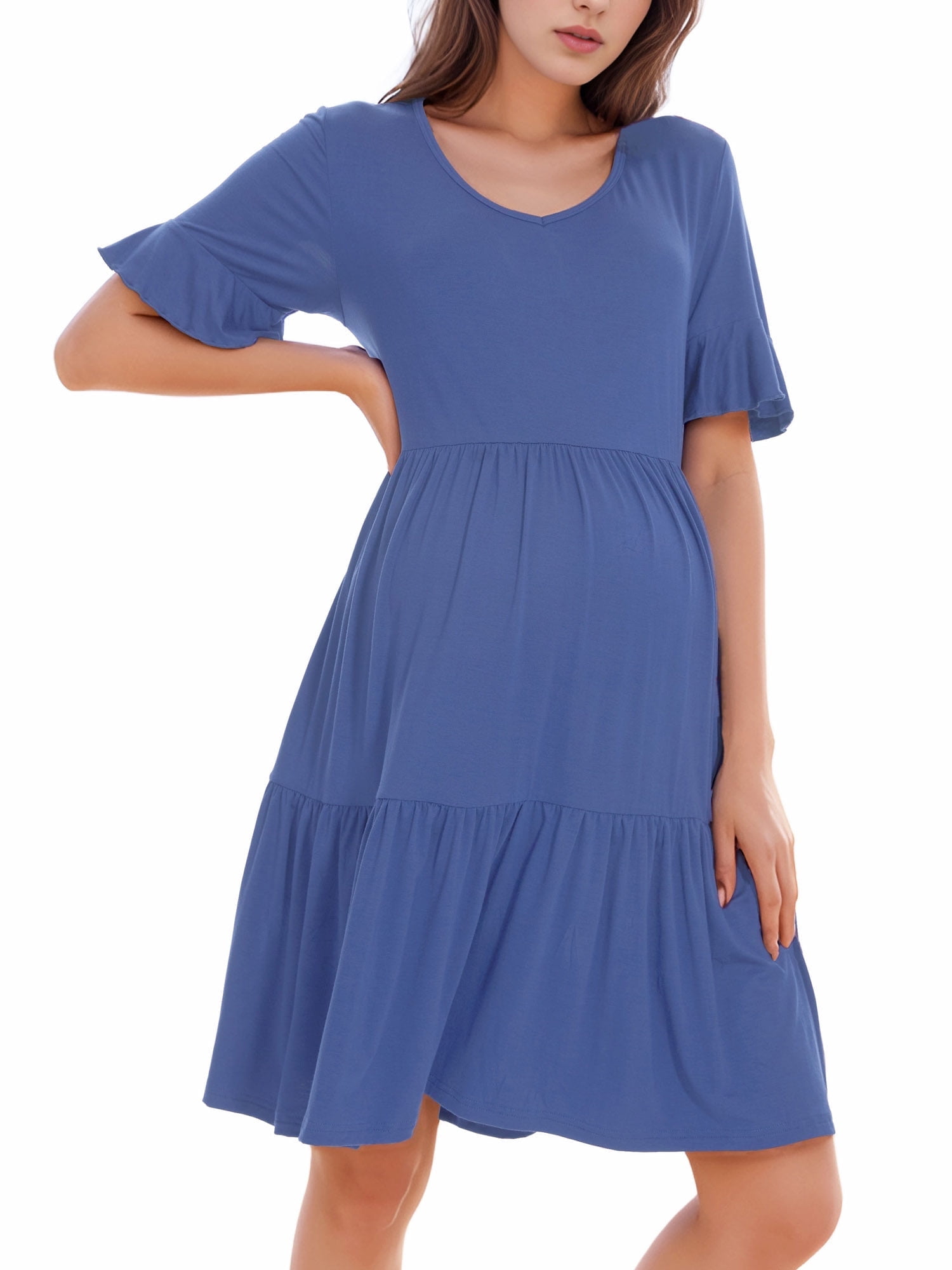 Smallshow Women's Summer Maternity Dress Ruffle Short Sleeve Maternity ...