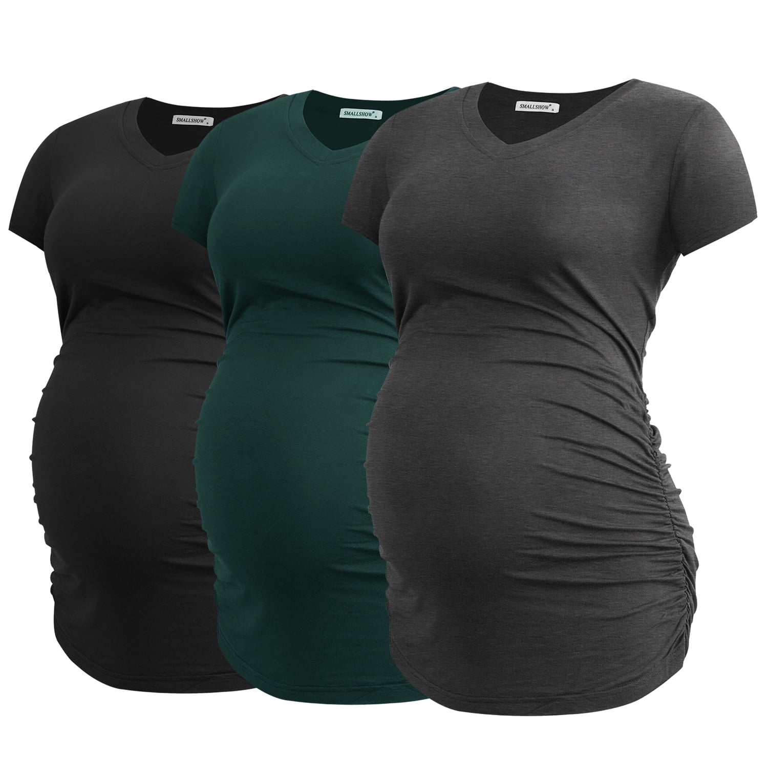 Smallshow Women's 3-Pack V Neck Maternity Tops, Short Sleeve Pregnancy ...
