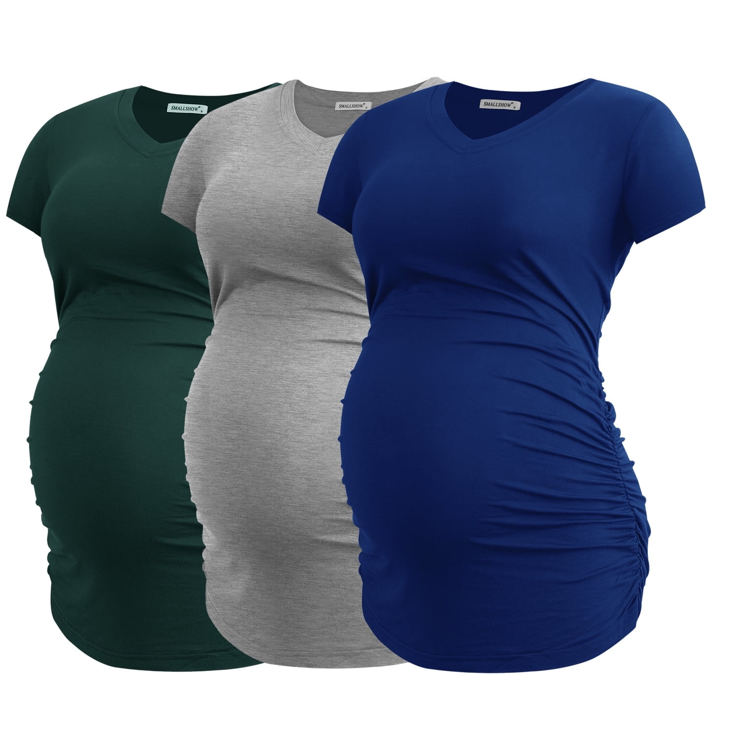 Smallshow Women's 3-Pack V Neck Maternity Tops, Short Sleeve Pregnancy ...